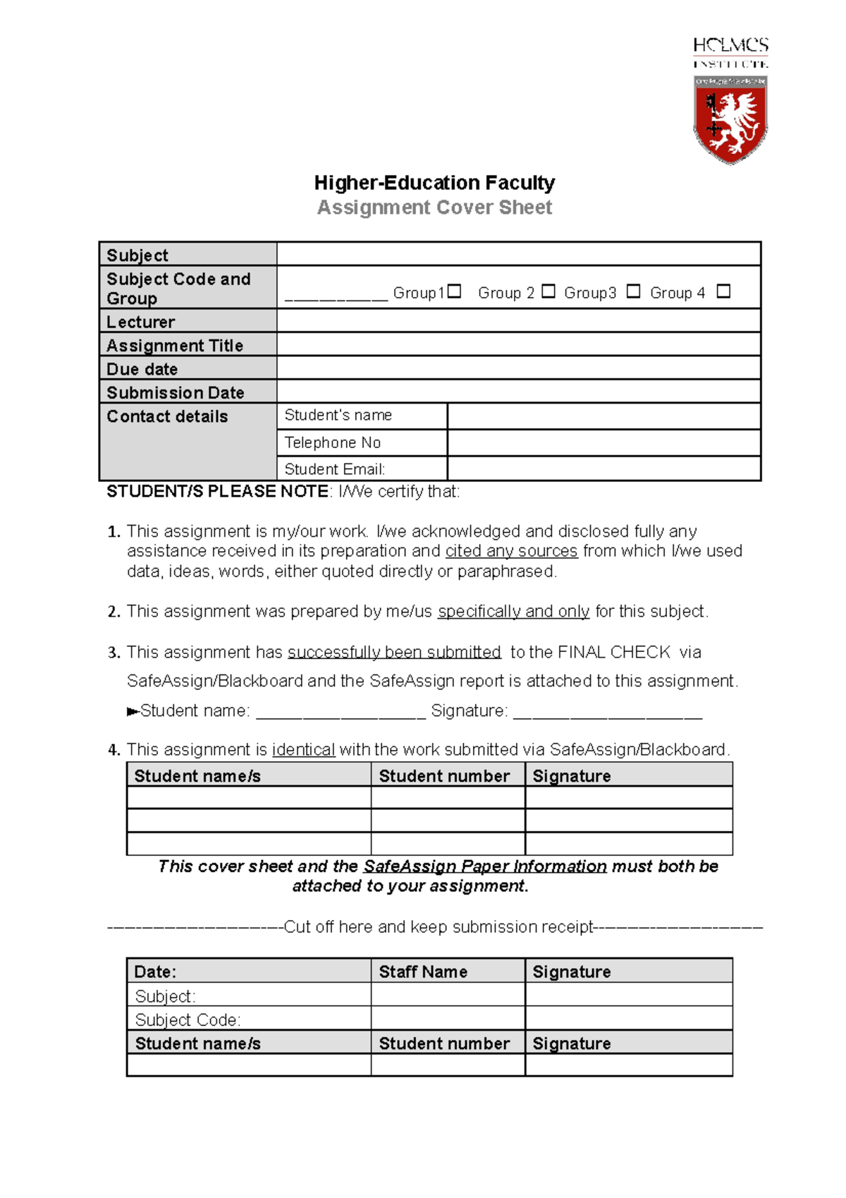 Assignment Cover Sheet - Higher-Education Faculty Assignment Cover ...