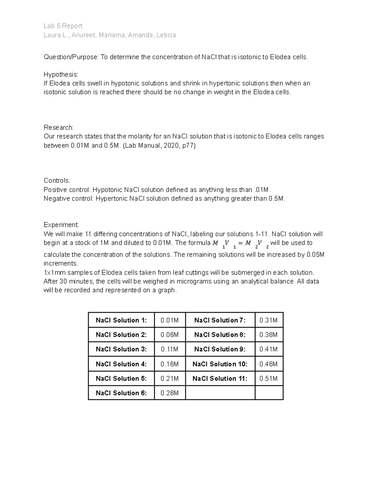 Lab 5 - lab - Lab 5 Report Laura L., Anureet, Mariama, Amanda, Leticia Question/Purpose: To ...