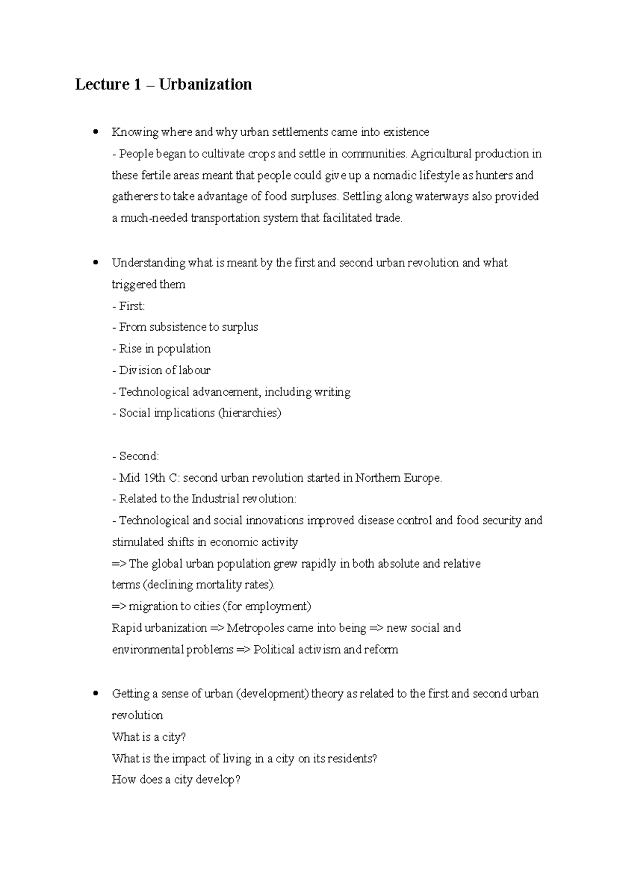 Summary-cities - summary - Lecture 1 – Urbanization Knowing where and ...