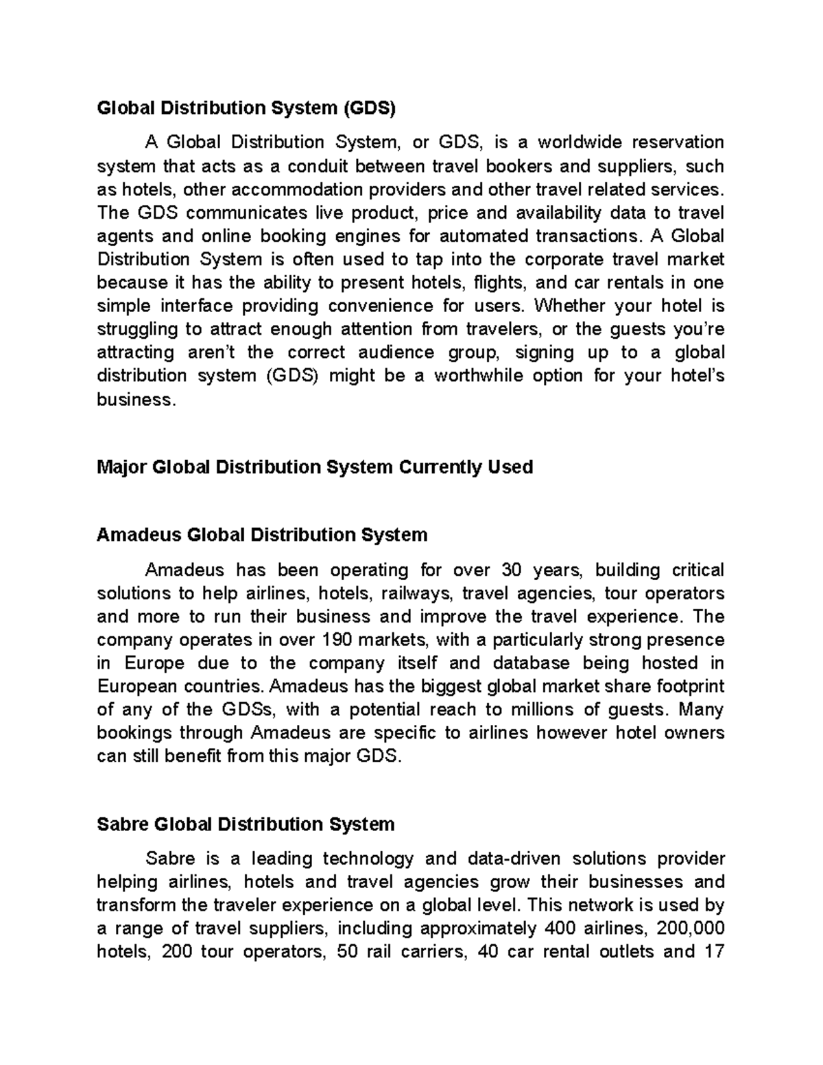 Global Distribution System - The GDS communicates live product, price ...