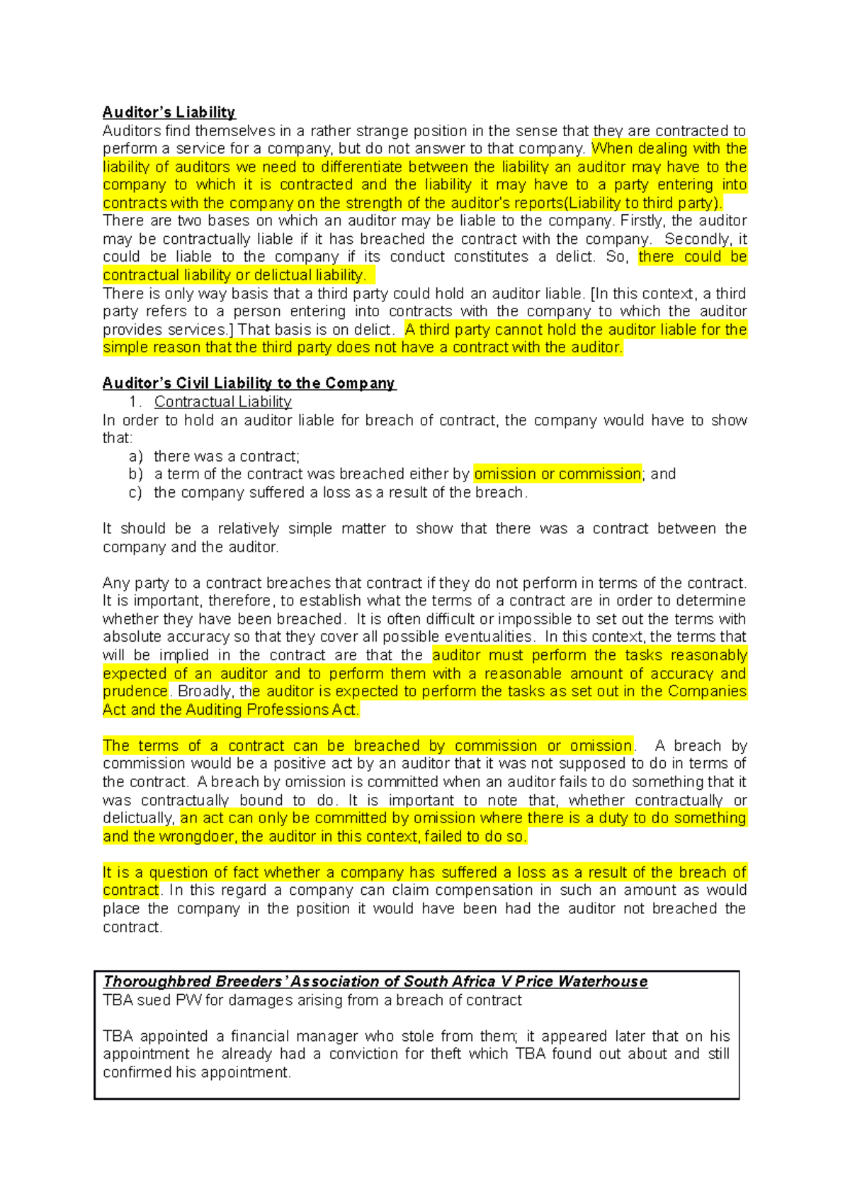 Auditors Liability - good - Auditor’s Liability Auditors find ...