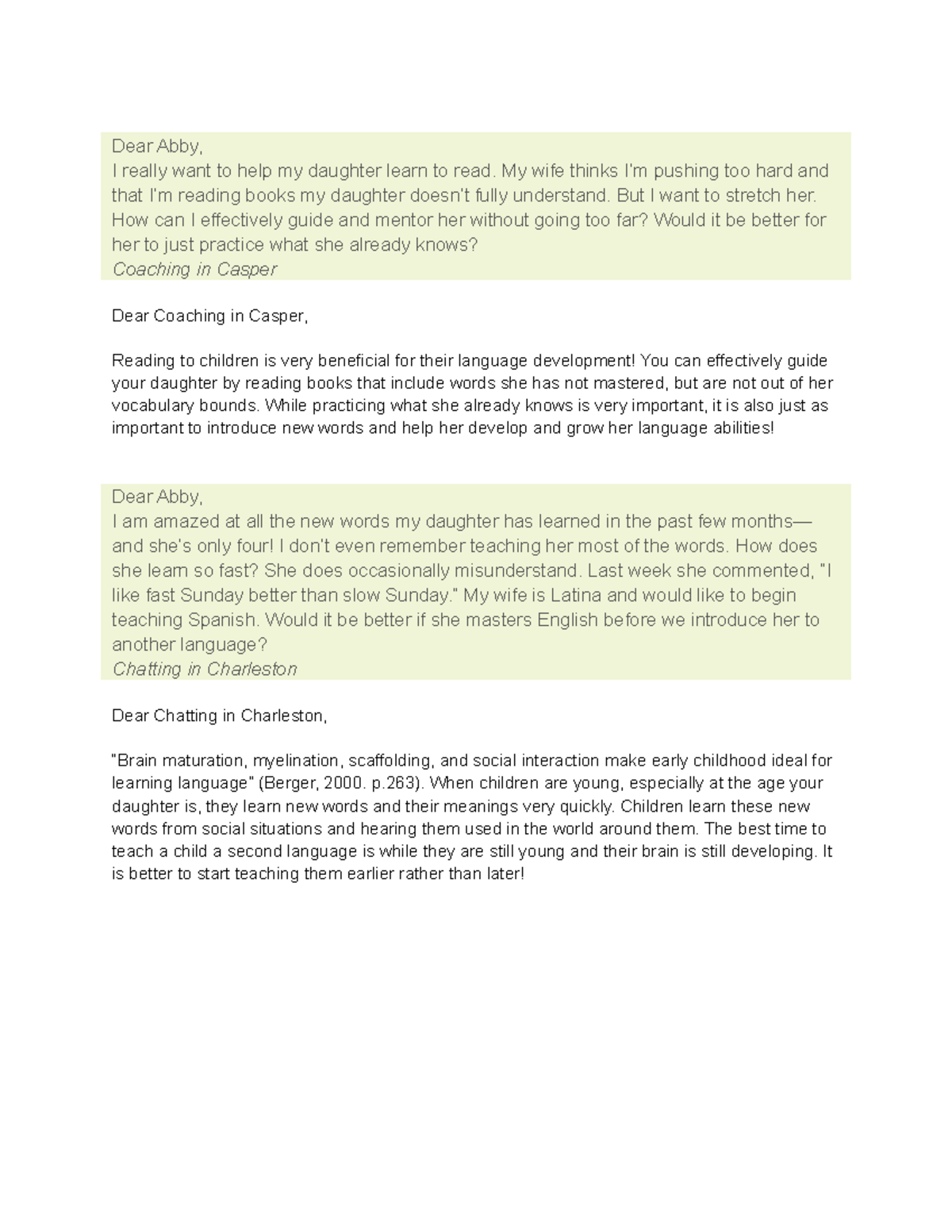 Chapter 9 dear abby letters - Dear Abby, I really want to help my ...