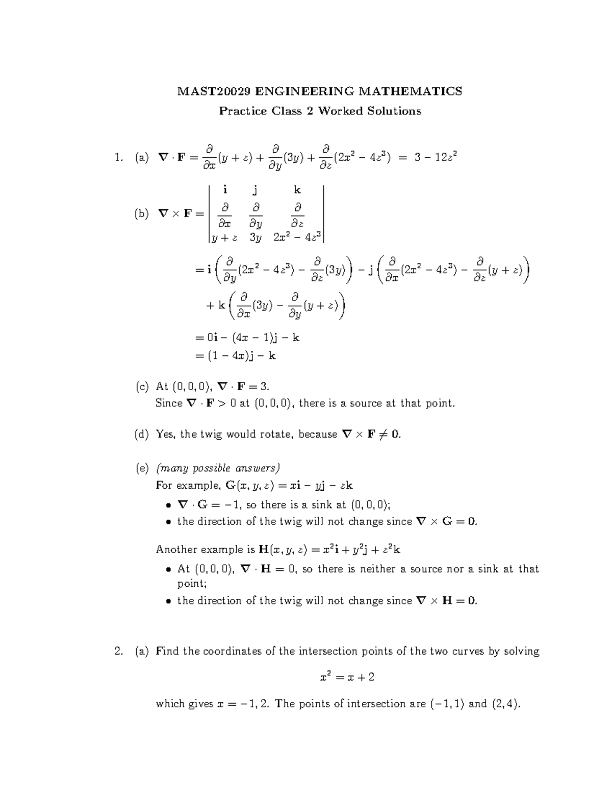 Tutorial 2 worked solutions - MAST20029 ENGINEERING MATHEMATICS ...