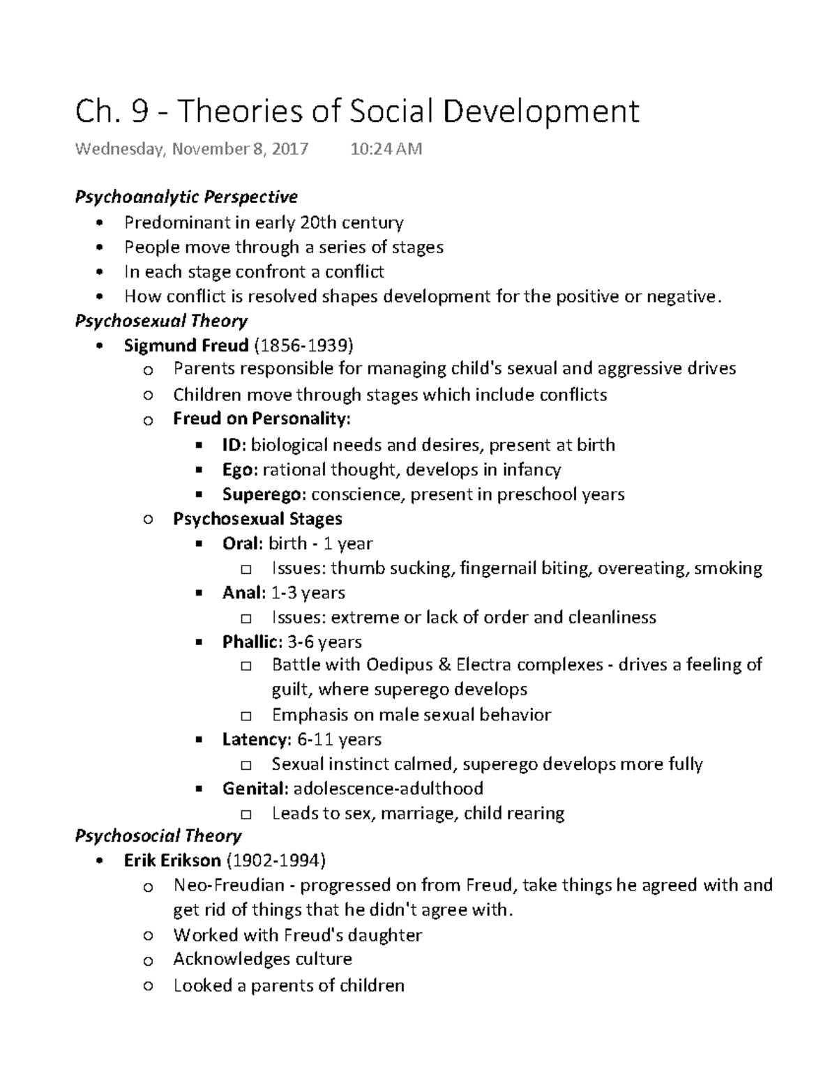 Ch. 9 - Theories of Social Development - Ch. 9 Theories of Social ...