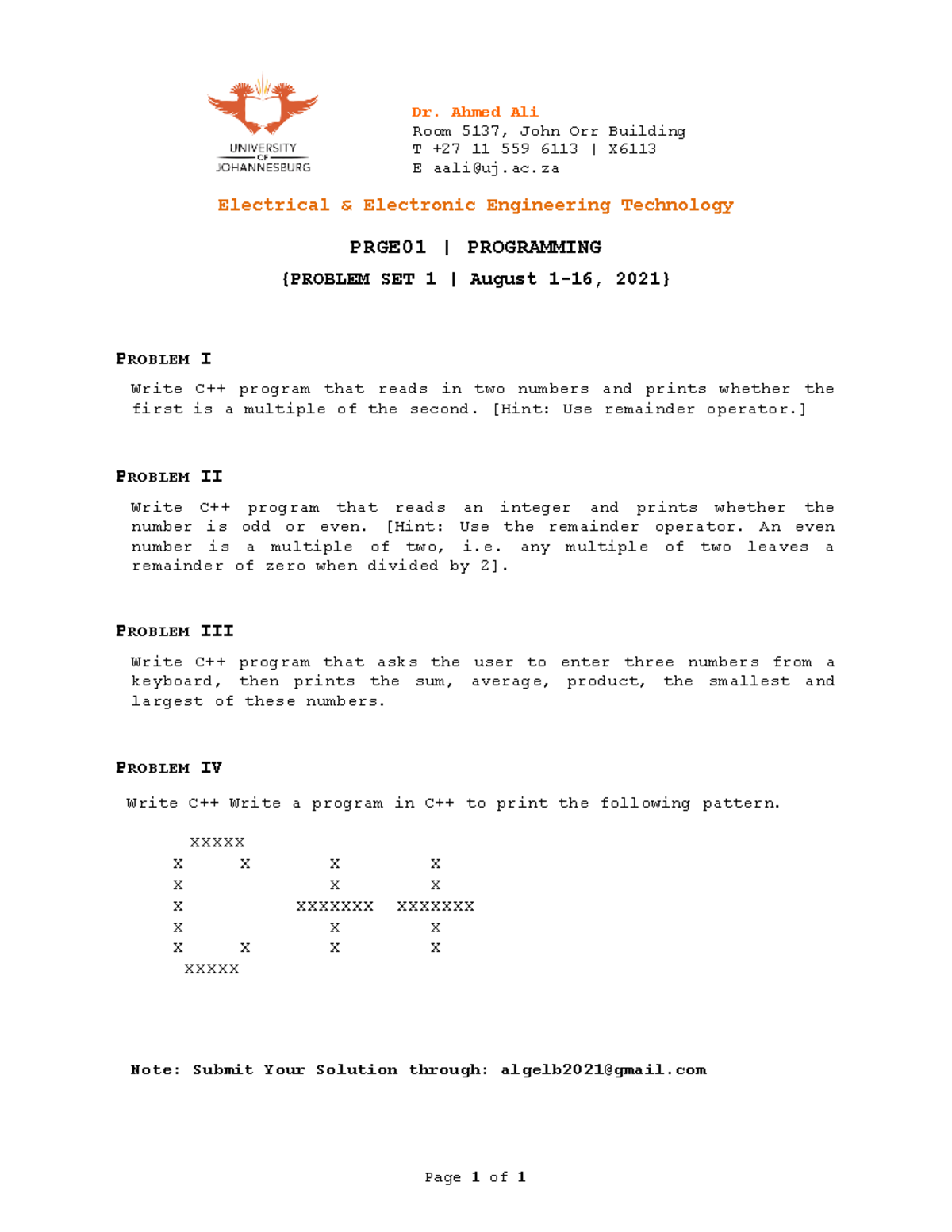 PRGE01 2021 - Problem Set 02 Practical - COS333 - UP - Studocu