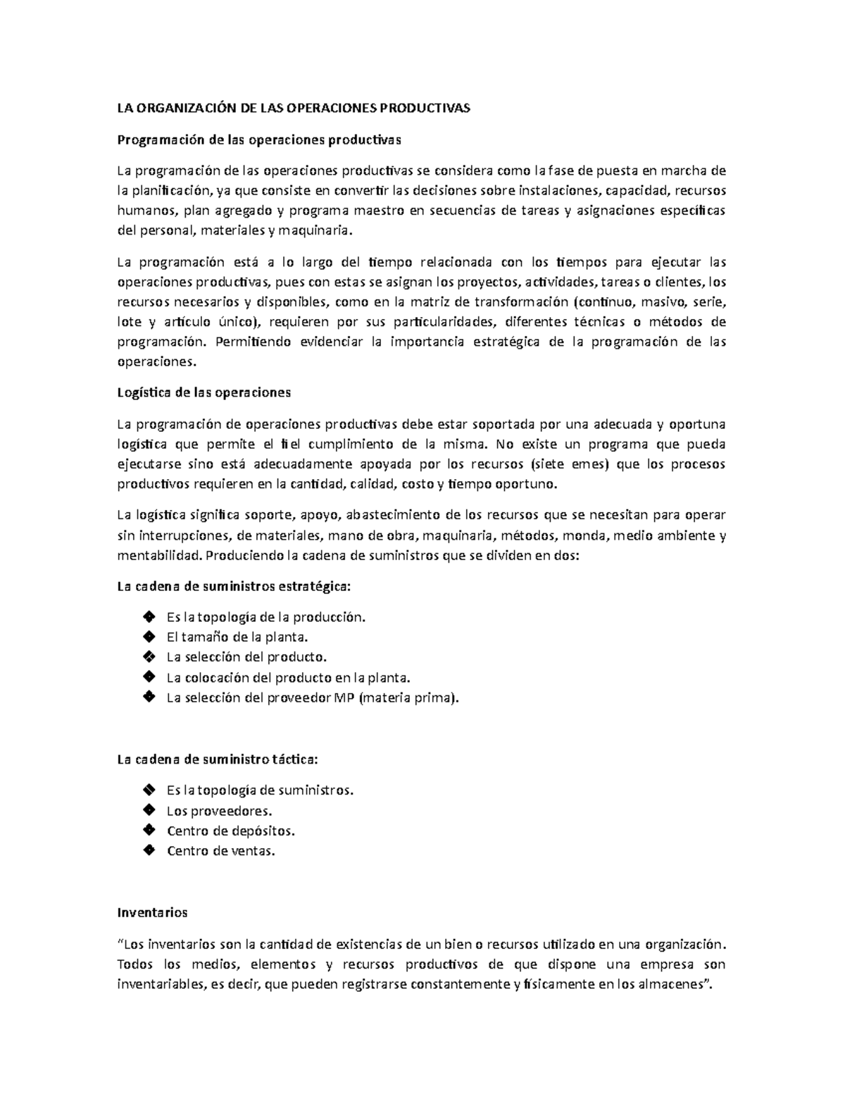 LA Organización DE LAS Operaciones Productivas - LA ORGANIZACIÓN DE LAS ...