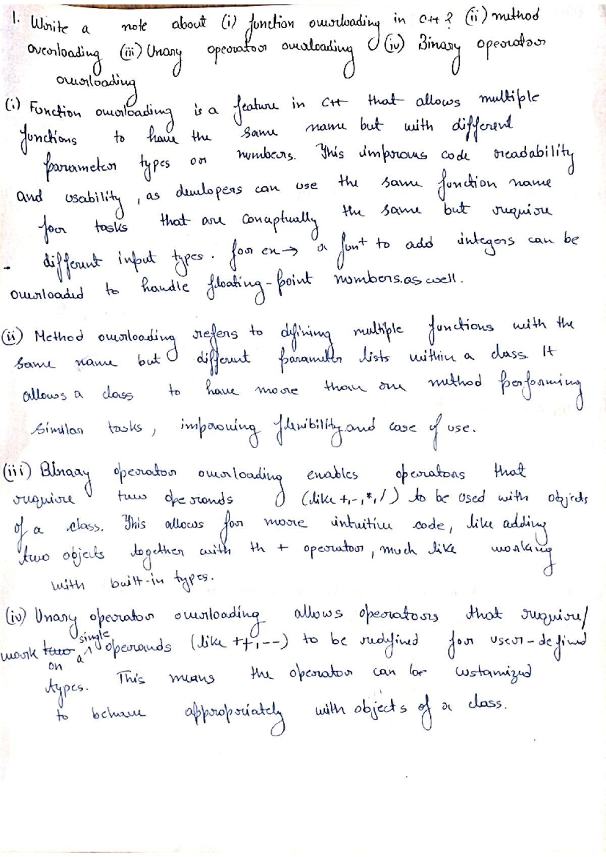 Reg50 oodp assigment - 1. Write a note about (i) function overloading ...
