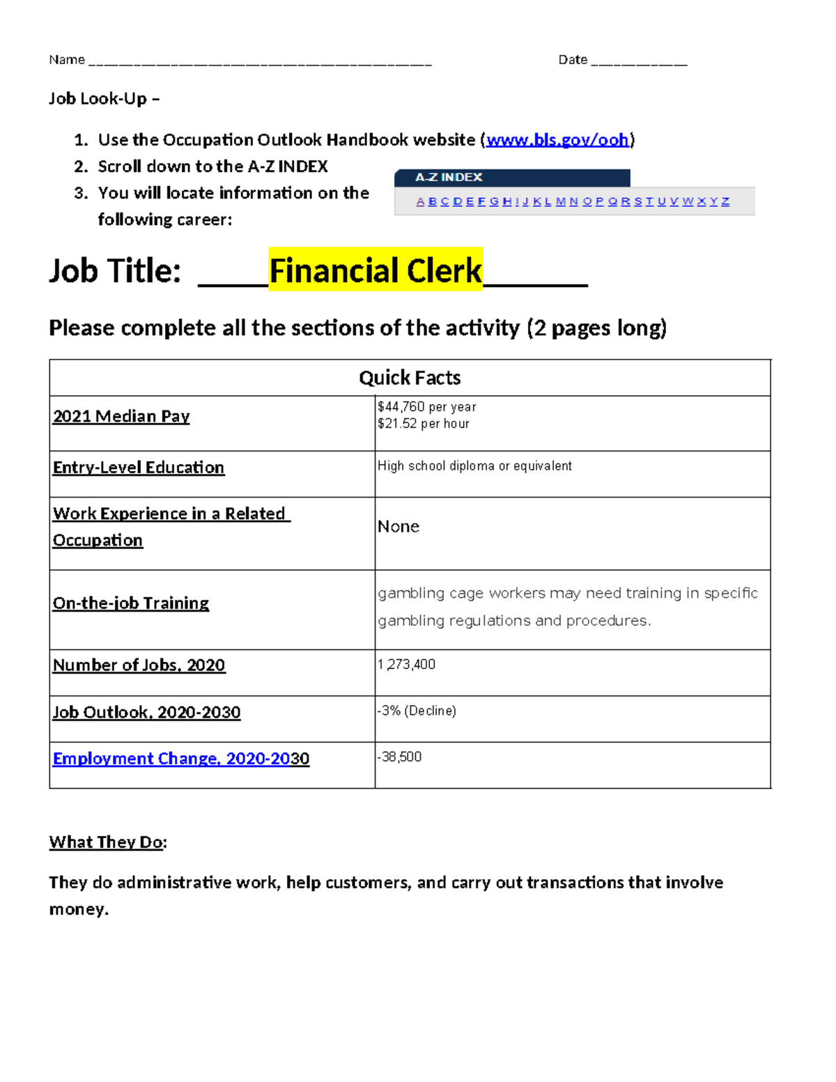 JOB Lookup Financial Clerks - Name ...