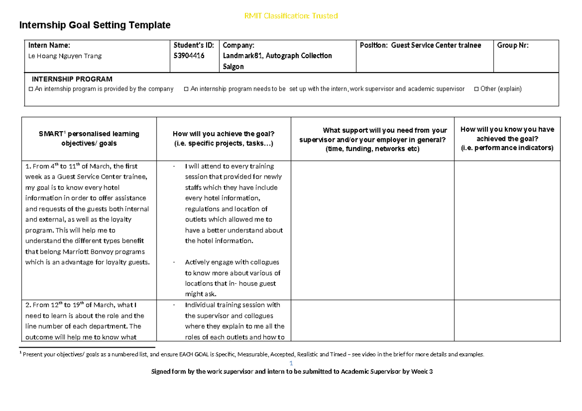 2022 S2 Internship Goal Setting Template-2 - RMIT Classification ...