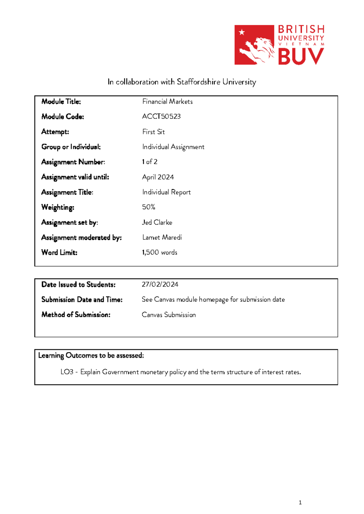 ACCT50523 FM 1-2 - In collaboration with Staffordshire University Module Title: Financial ...