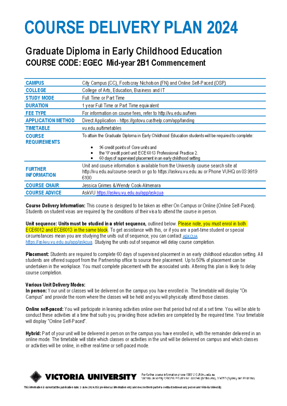 Egec mid year 2024 - Early Childhood Education Course Guide - COURSE ...