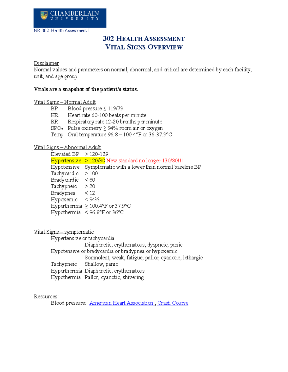 302 Lab Wk1 Assessment Vital Ranges (Memorize) - NR 302: Health ...