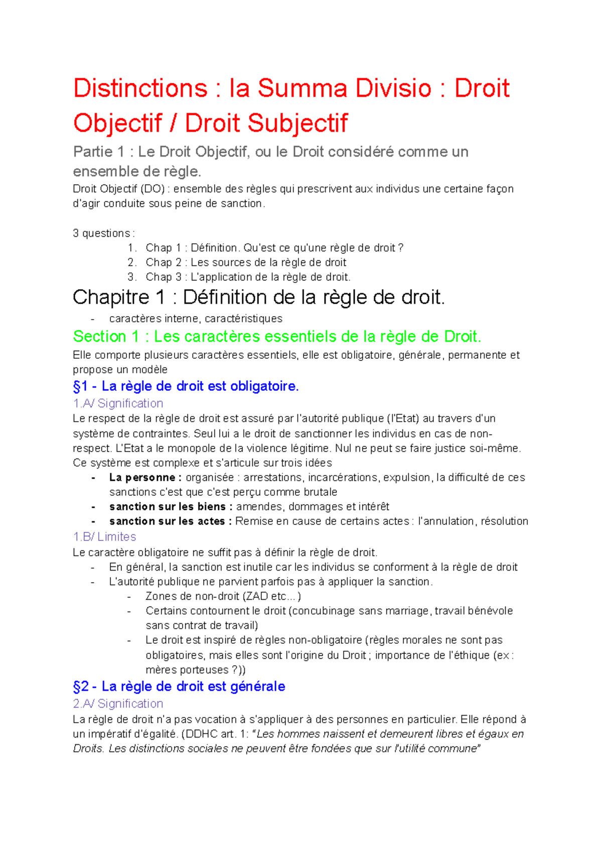 Partie-1-Le-Droit-Objectif - Distinctions : la Summa Divisio : Droit ...