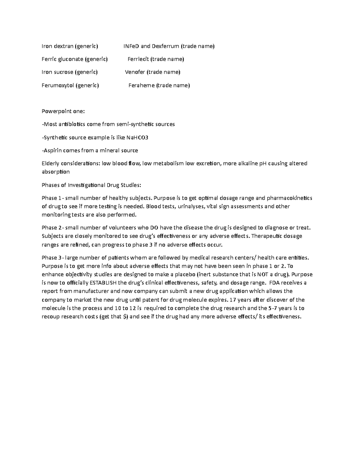 Pharm notes exam 1 - Iron dextran (generic) INFeD and Dexferrum (trade ...