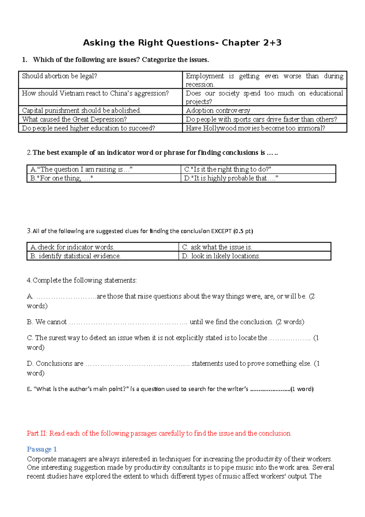 Advanced reading-chapter 2+3 handout dasdn - Asking the Right Questions ...