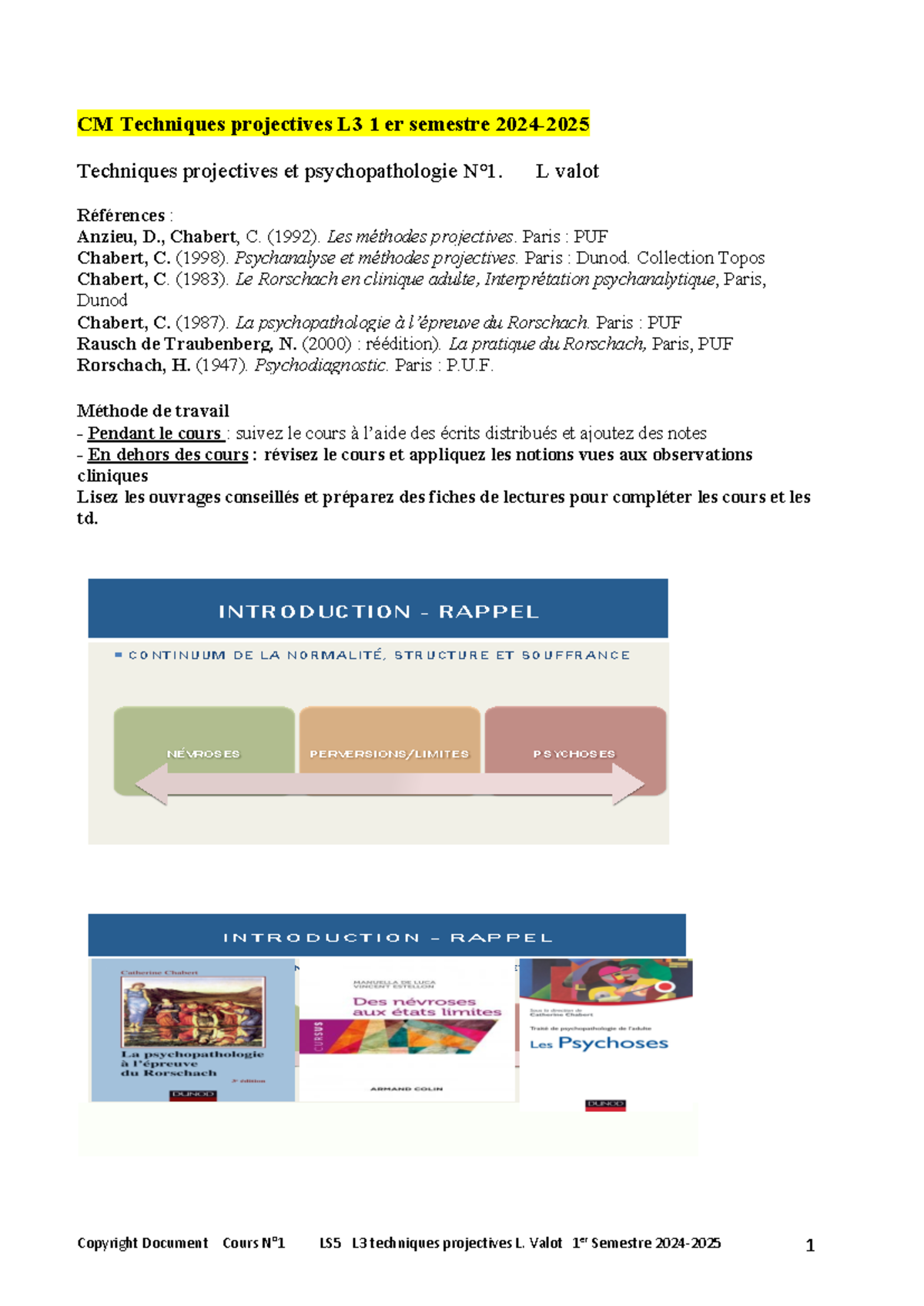 Etudiants DOC 1 Cours N°1 Tests PROJ ET Nevroses - CM Techniques ...