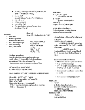 Cheat Sheet Statistics Business Decision part 1 - STAT 101 - UPENN - Studocu