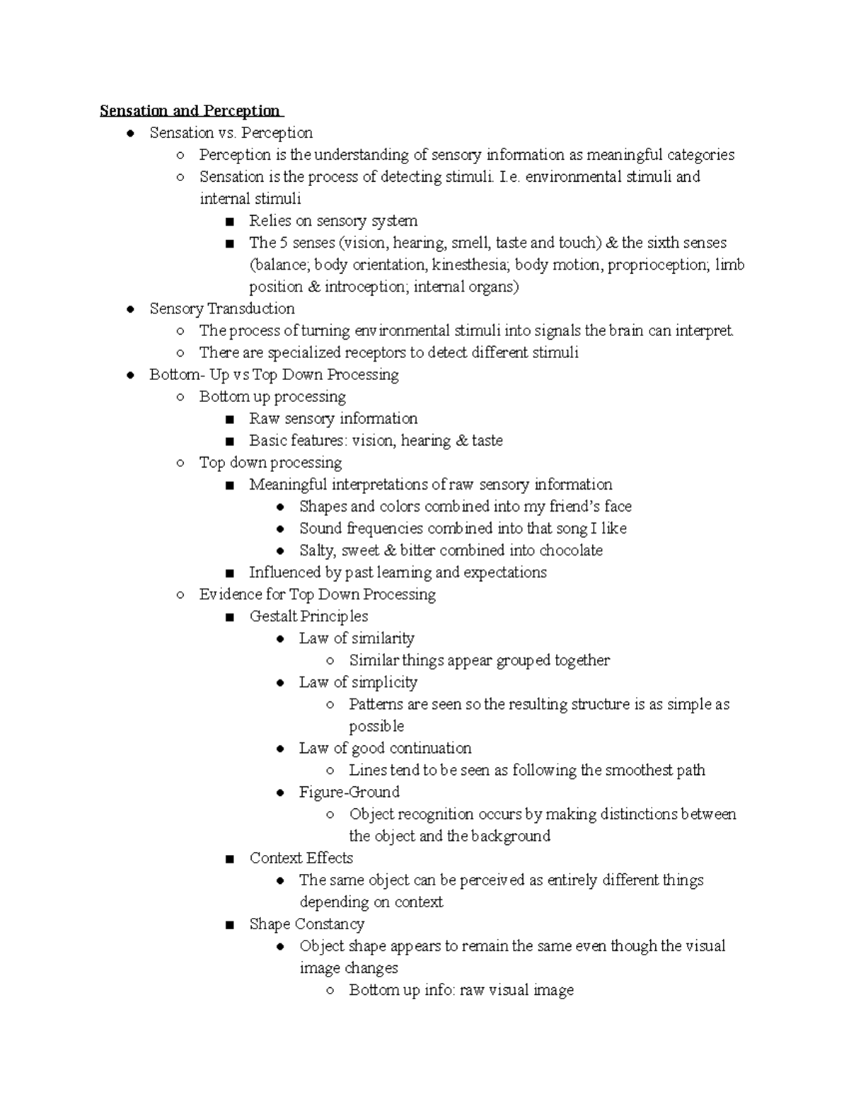 Intro to Psych Exam 2 Study Guide - Sensation and Perception Sensation ...