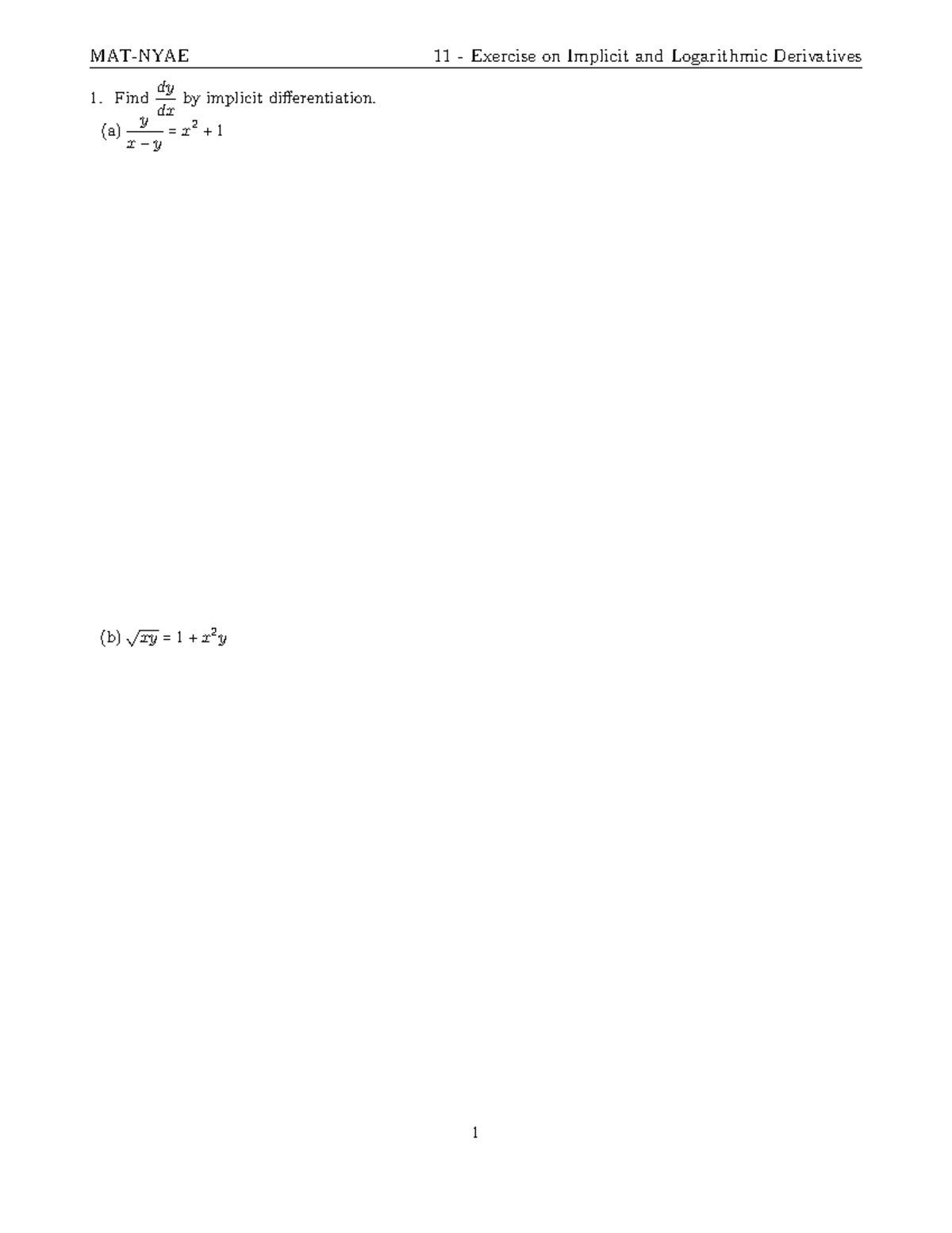 NYAE-Lab11-Implicitand Log Derivative - MAT-NYAE 11 - Exercise on ...