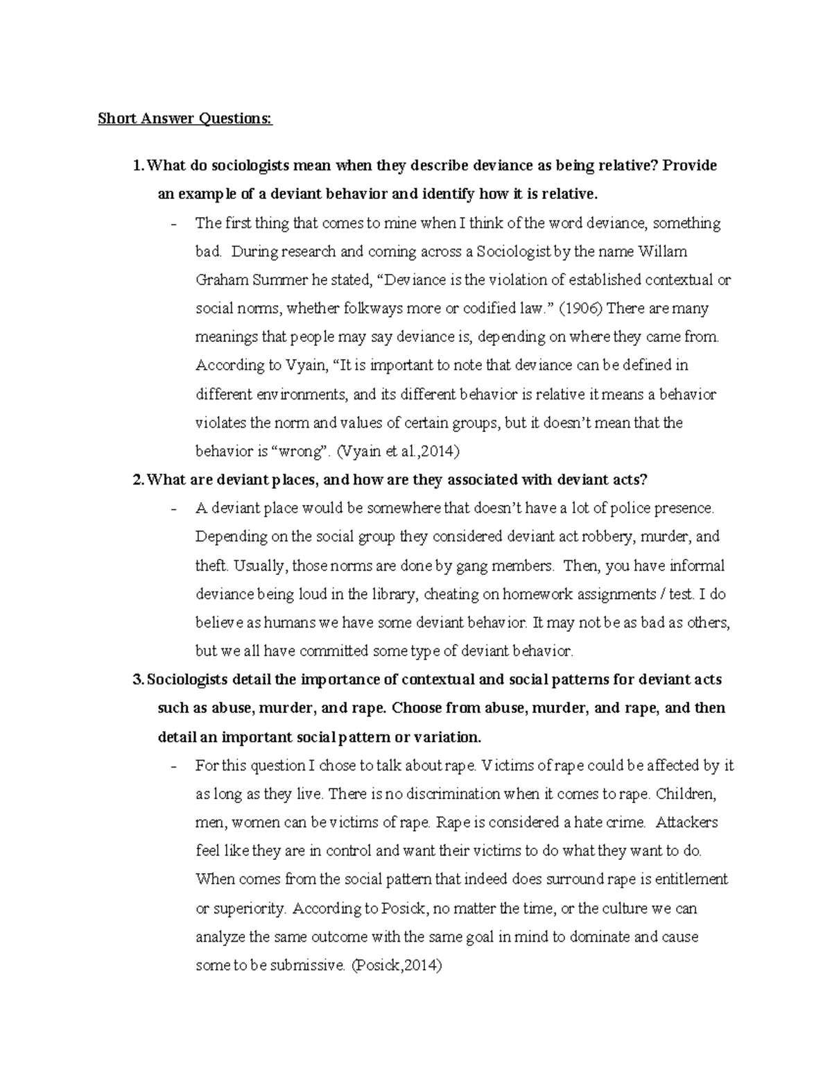 SOC 4-3 - N/a - Short Answer Questions: 1. What do sociologists mean ...