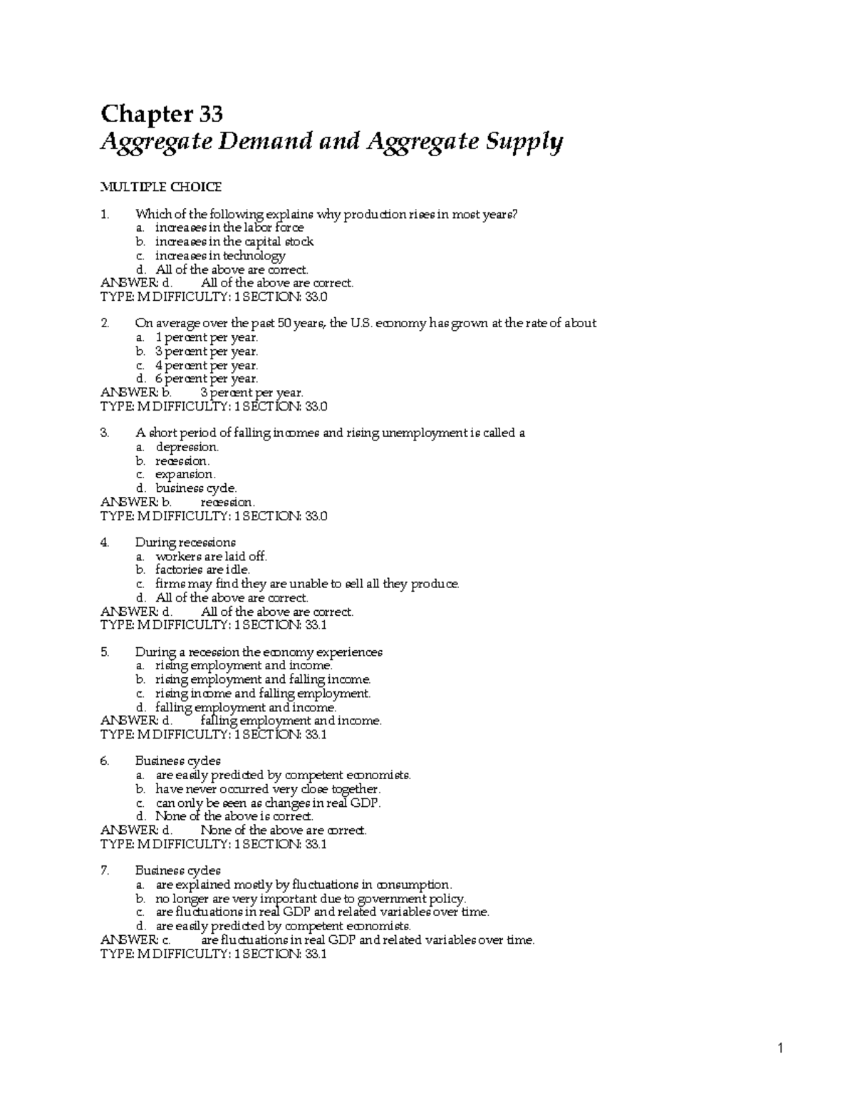 Ch.33. Aggregate Demand and Aggregate Supply - 1 Chapter 33 Aggregate ...