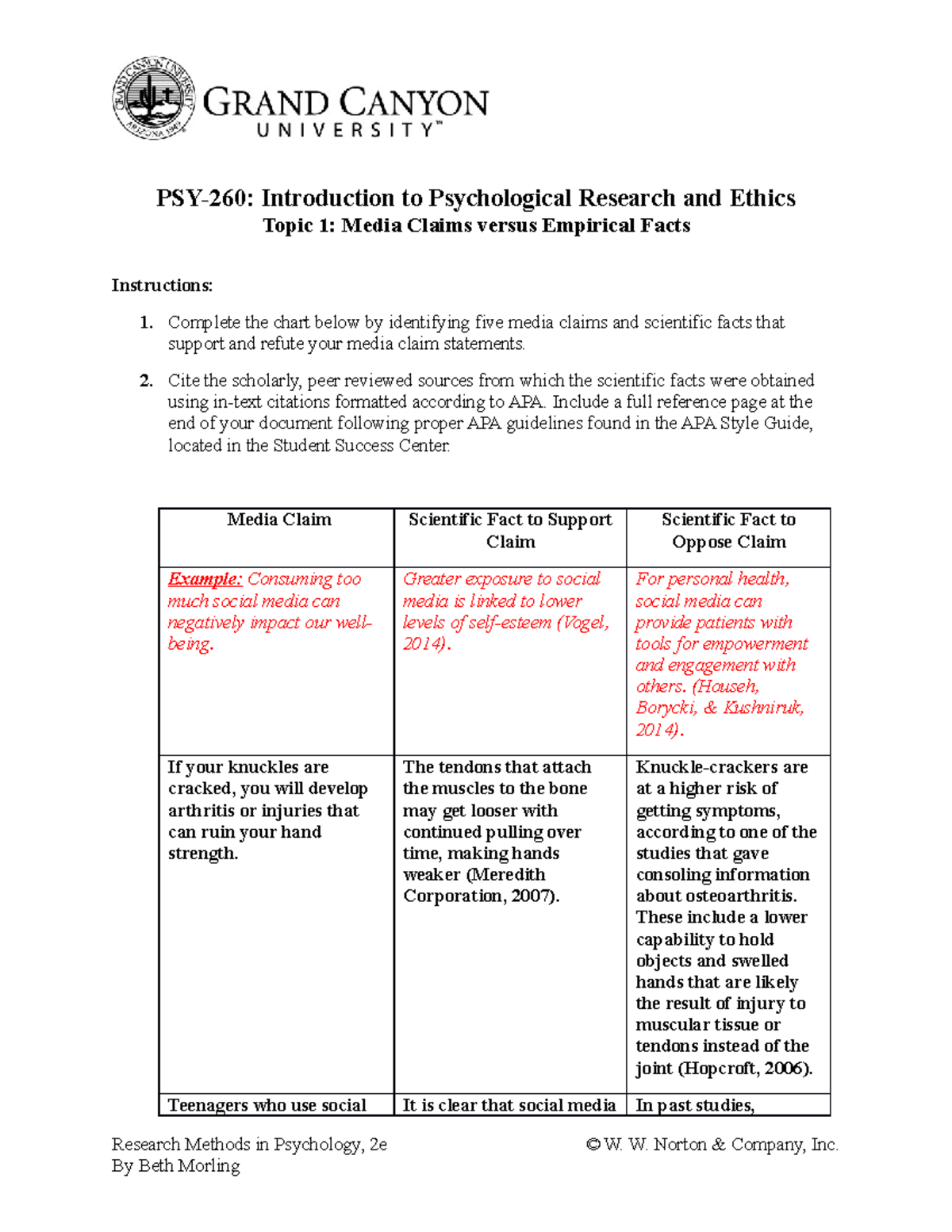 PSY 260 RS T1 Media Claims - PSY-260: Introduction to Psychological Research and Ethics Topic 1 ...