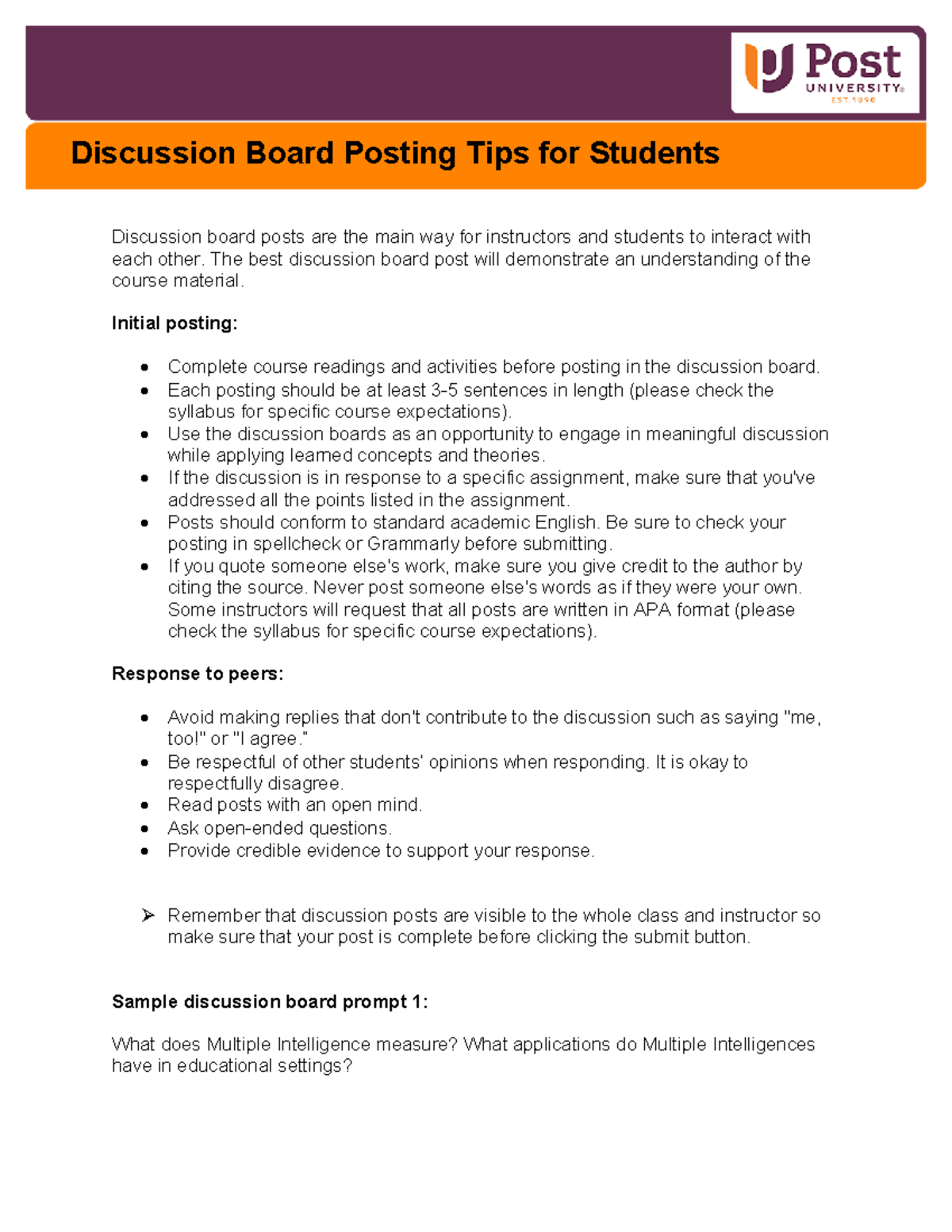 Discussion Board Posting Tips for Students - Discussion board posts are ...