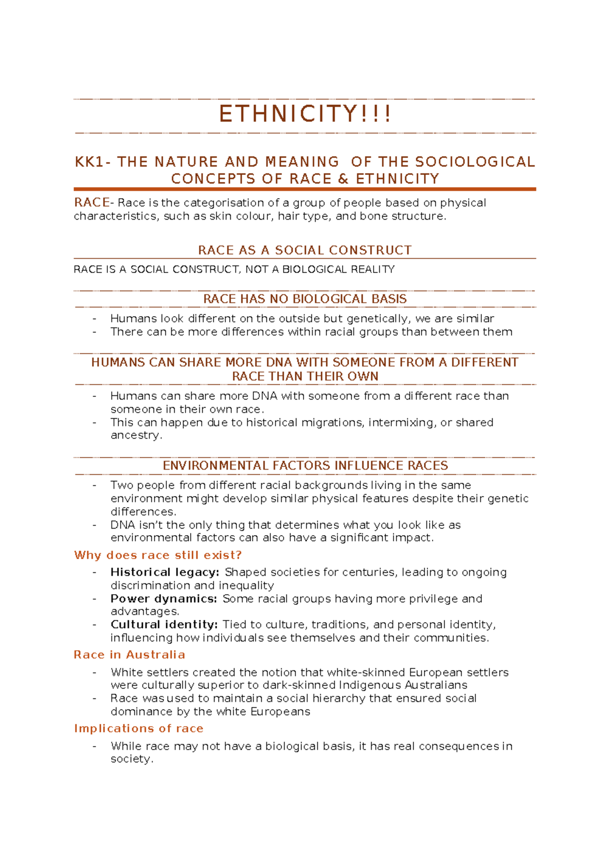 Sociology, U3 AOS2, Ethnicity - E T H N I C I T Y!!! KK1- THE NATURE ...