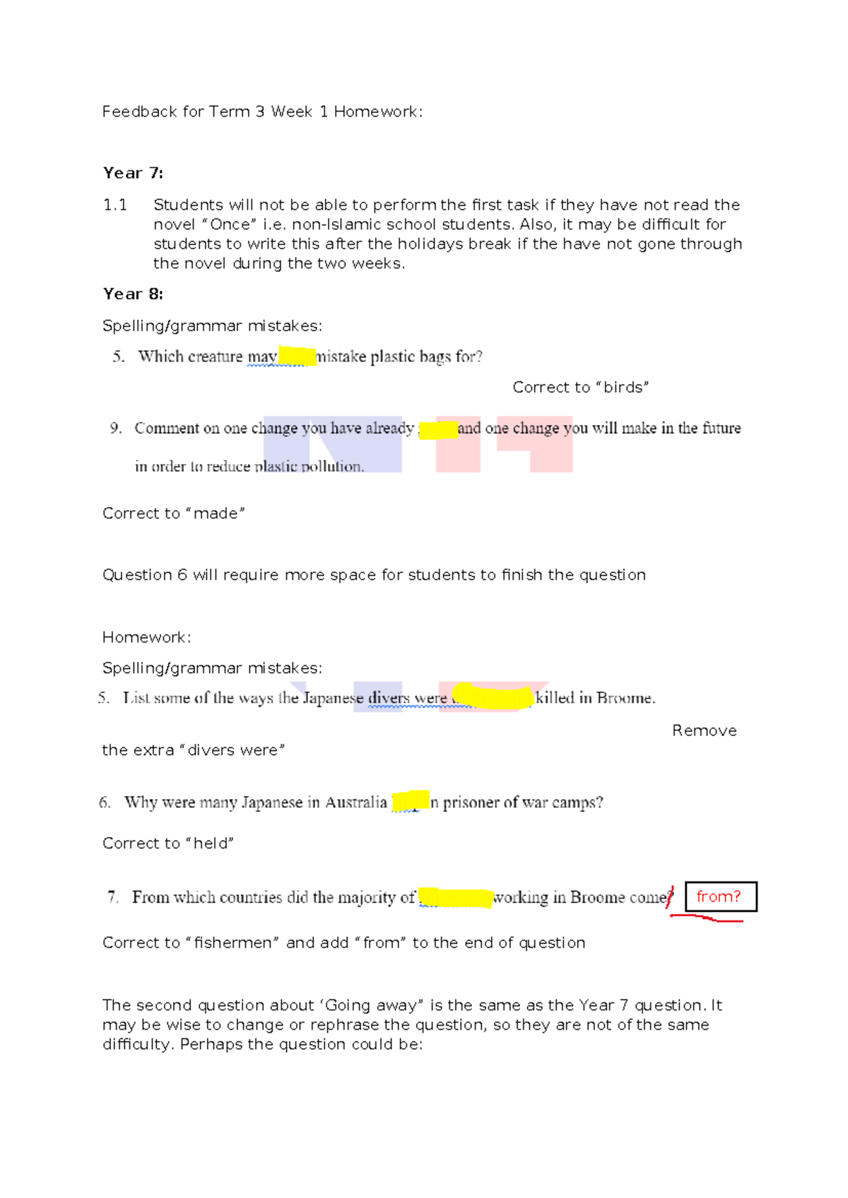 Feedback for Term 3 Week 1 Homework - Feedback for Term 3 Week 1 ...