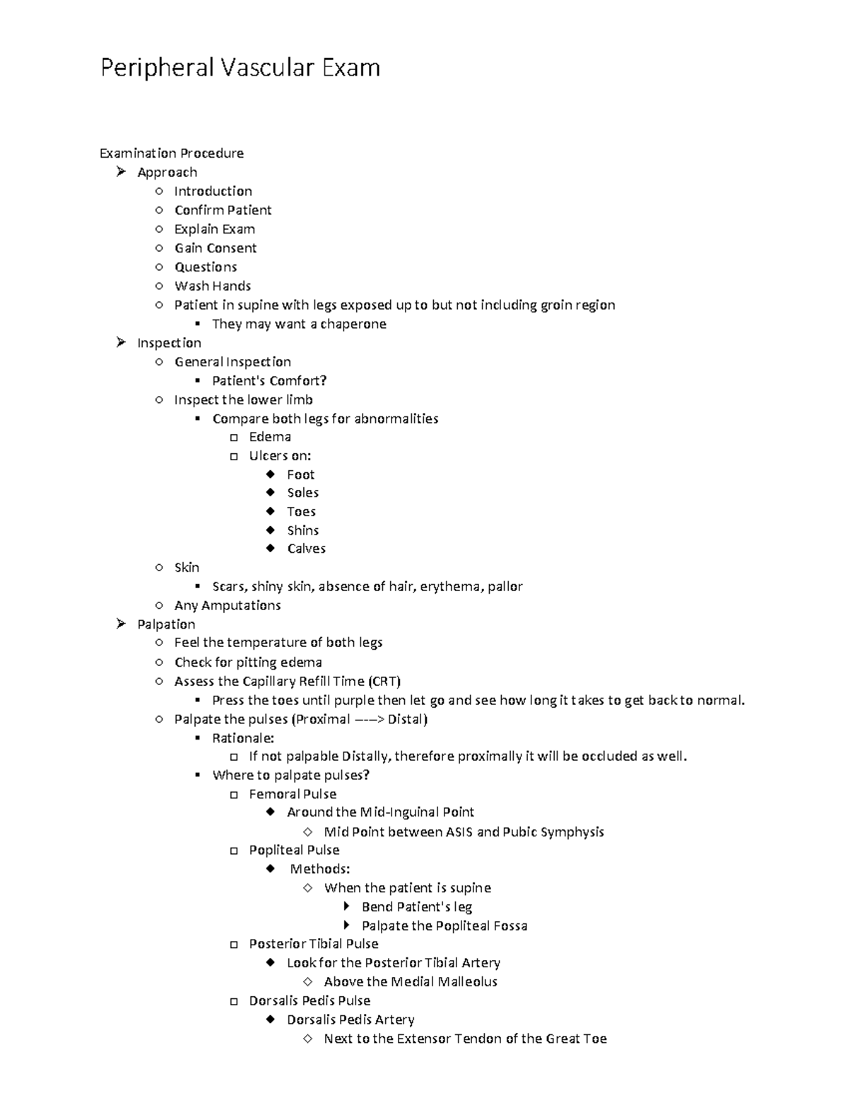Peripheral Vascular Exam Notes - Examination Procedure Approach ...