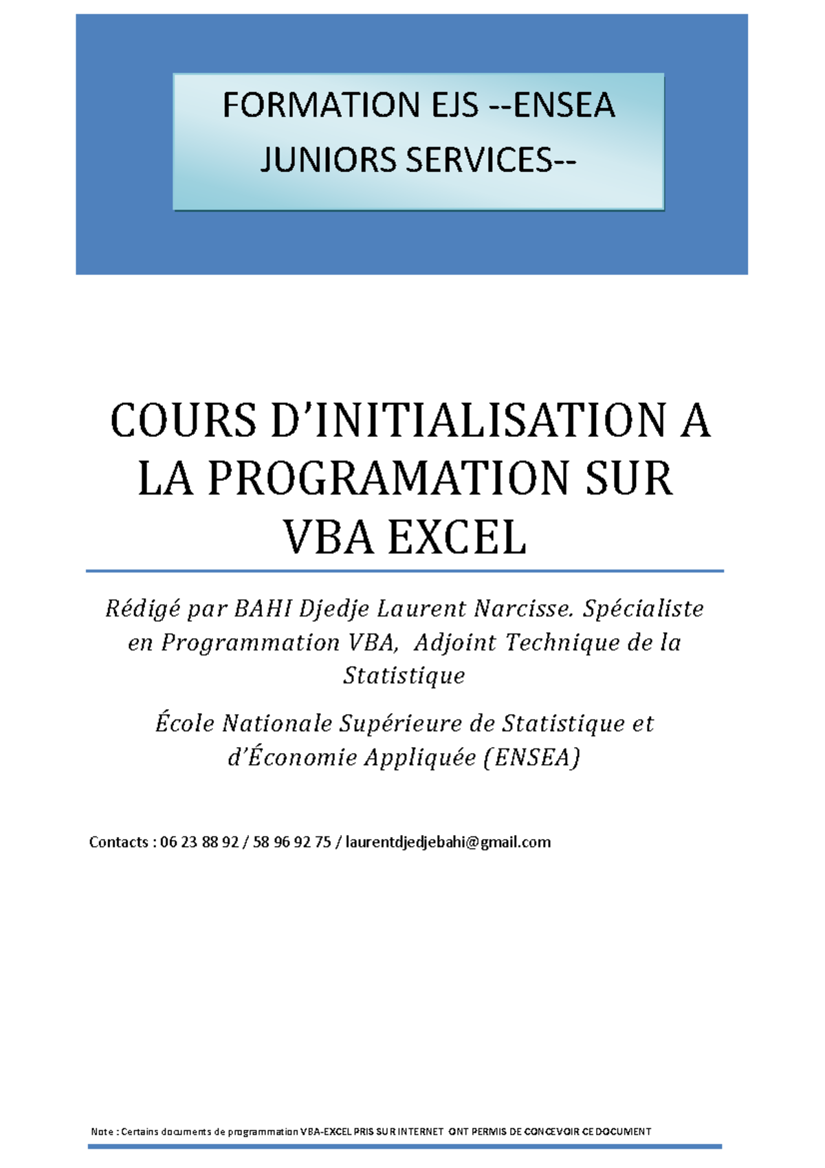 Coursvbaexcelbahidjedjelaurentn-130914212149-phpapp 02 - COURS D ...