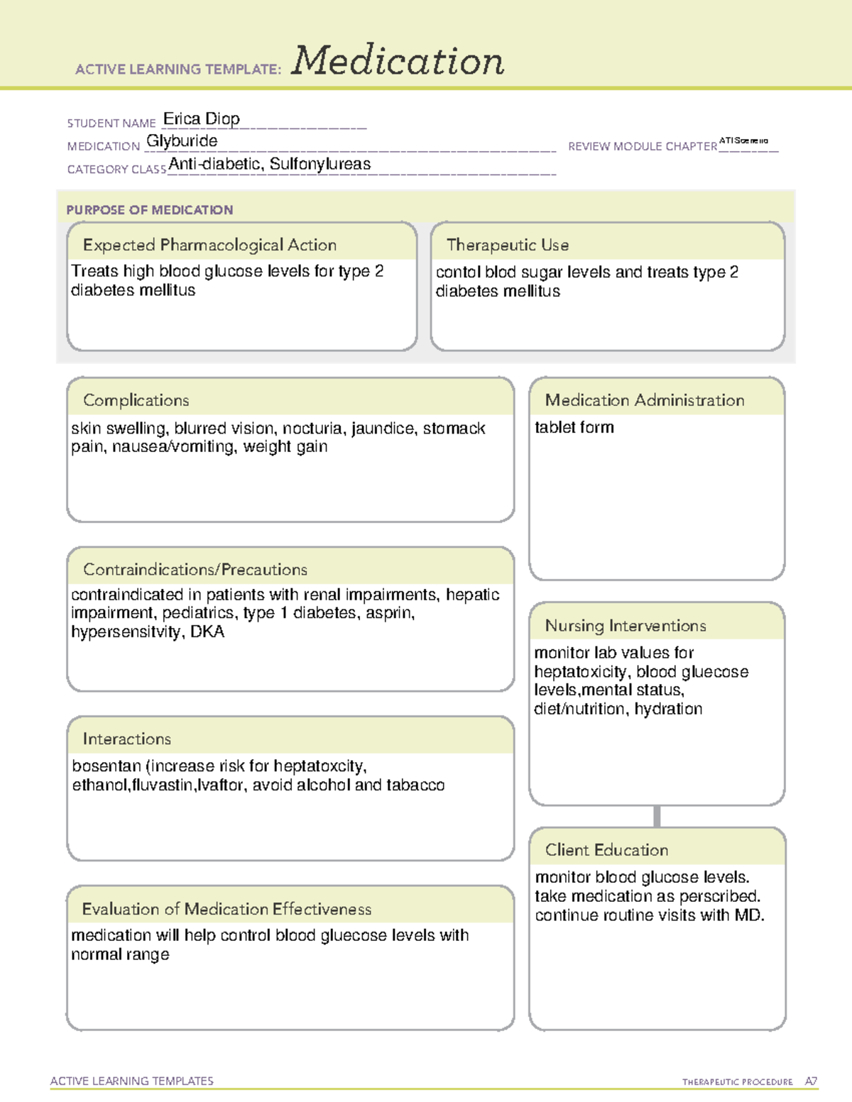 Active Learning Template medication glyburide - ACTIVE LEARNING ...