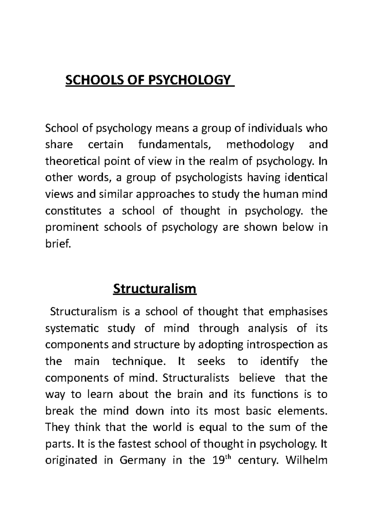 Chapter 6 Structuralism - SCHOOLS OF PSYCHOLOGY School of psychology ...