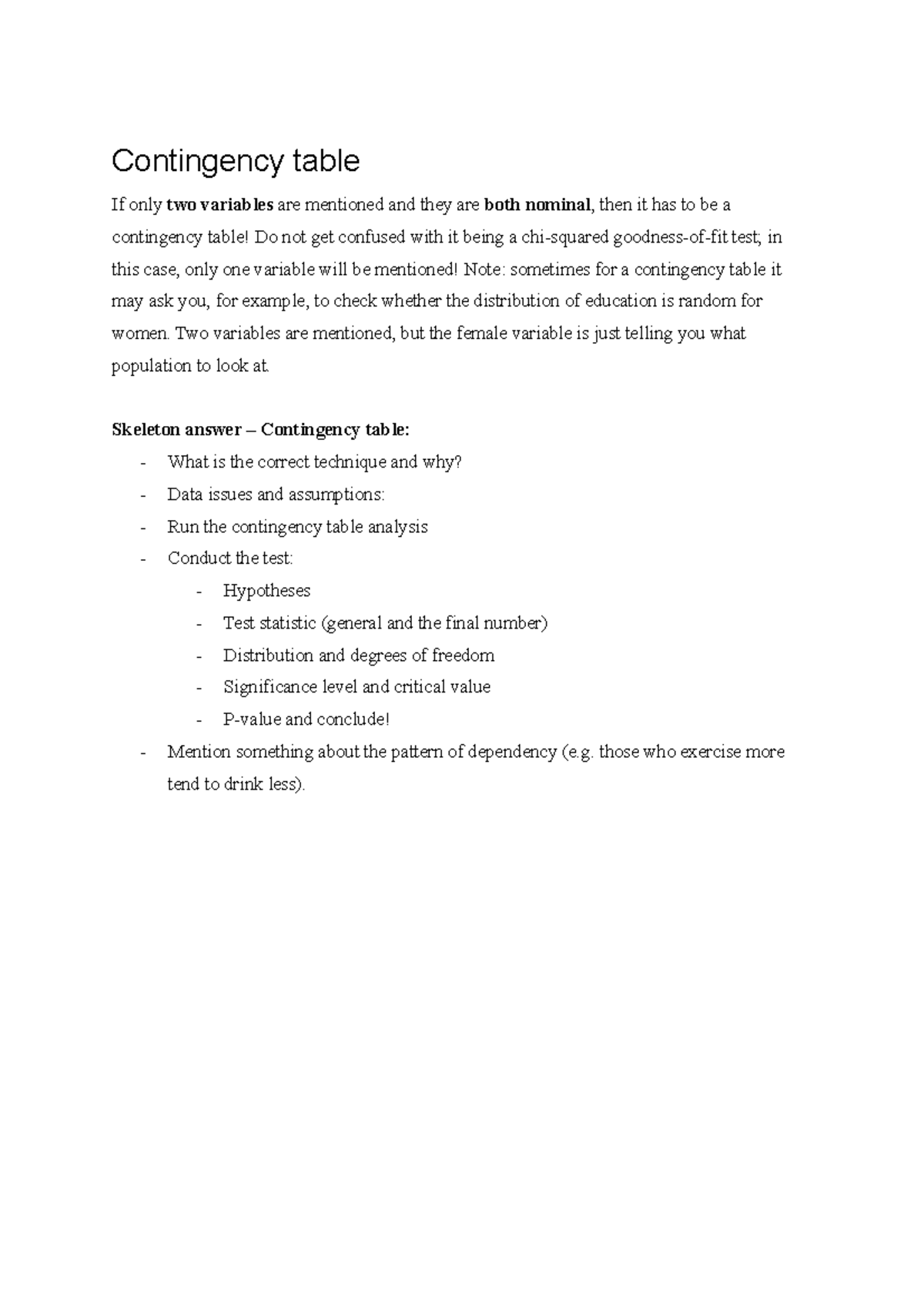 Contingency table (chi Square) - Contingency table If only two ...