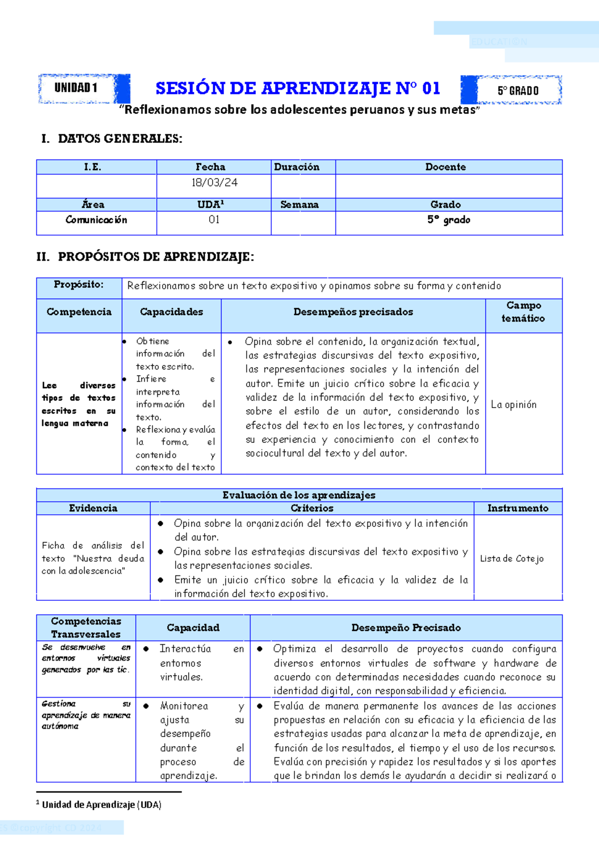 Sesion 1 -Reflexionamos sobre la adolescencia en el Perú-COM 5TO - EDUCATIꧾༀN LEGIS CD24COD SESI ...