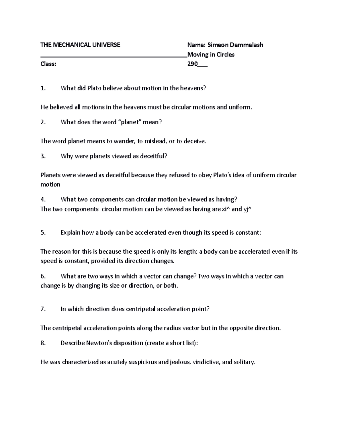 9. Moving in Circles - Notes - THE MECHANICAL UNIVERSE Name: Simeon ...