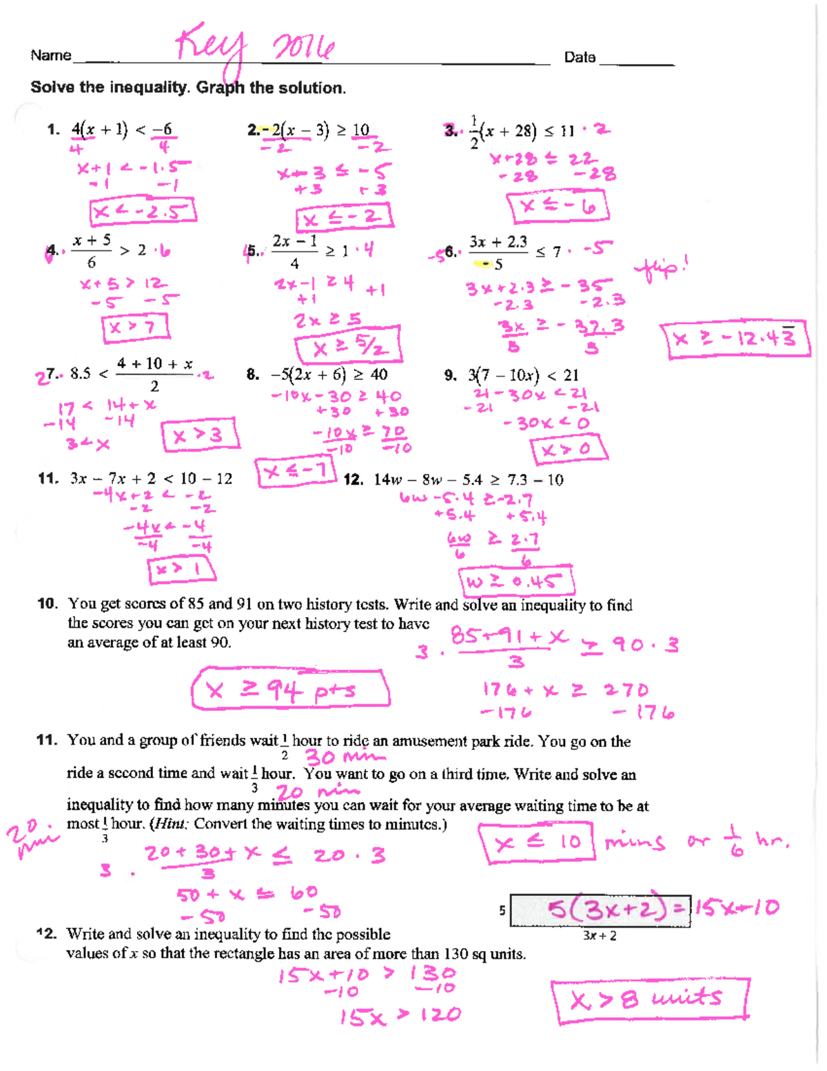Acc review wks key - Math practice with answer key - Name Key 2016 Date ...