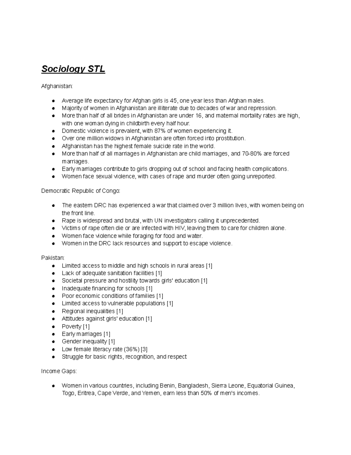 Sociology STL - Homework assignment - Sociology STL Afghanistan ...