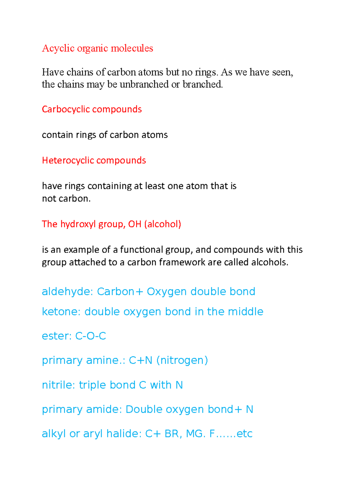 Functional Groups - Acyclic organic molecules Have chains of carbon ...