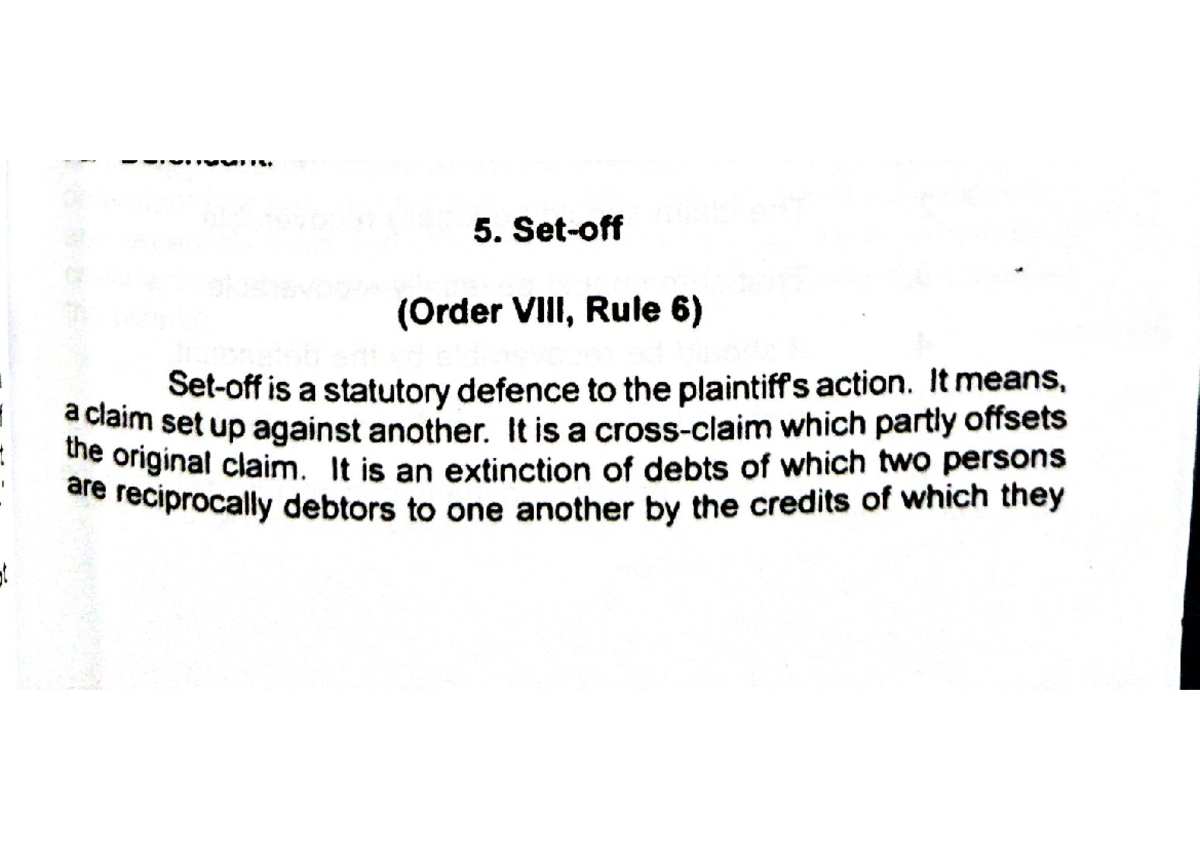 Set off and Counter Claim - Constitutional Law - Studocu