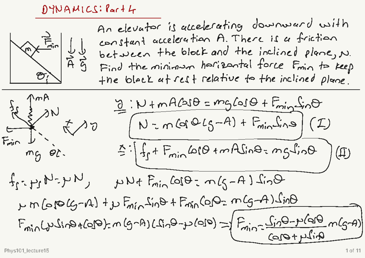Lecture 15 Dynamics part4 - DY N A M I C s! p a r t. LT A n e l e v a t ...