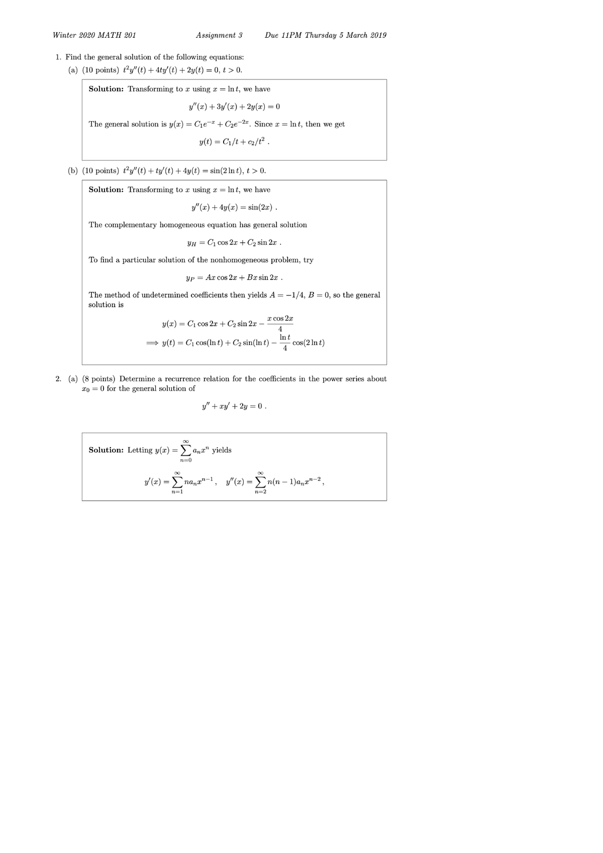 Math201 HW3Solns - Assignment 3 Solutions - MATH 201 Winter 2020 ...
