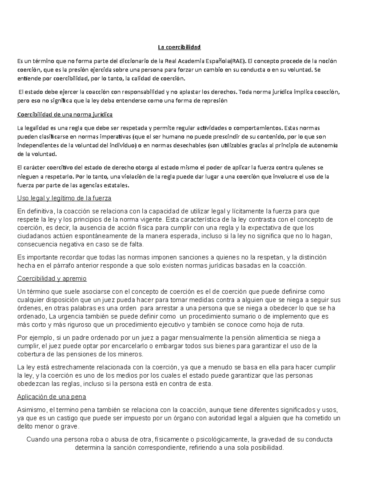 La coercibilidad - espero te sirva - La coercibilidad Es un término que ...