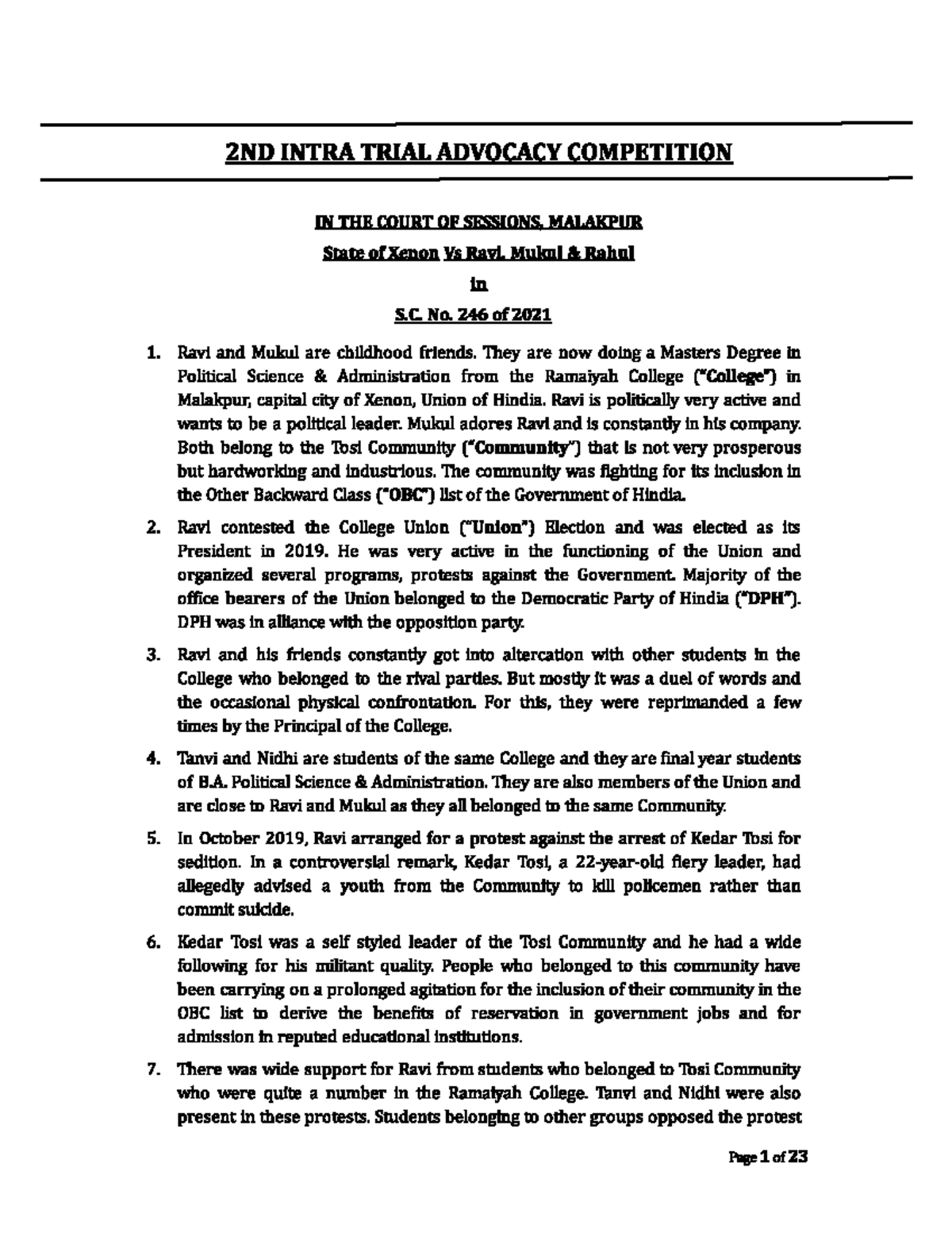 Trial Problem - MOOT COURT - Bscit - Studocu