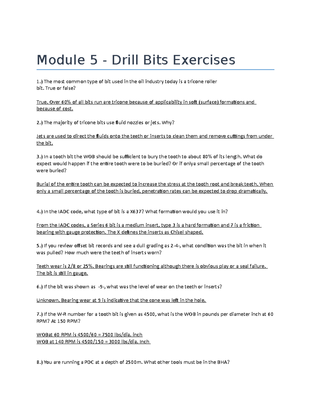 Advanced Drilling Module 5 Exercises - Module 5 - Drill Bits Exercises ...