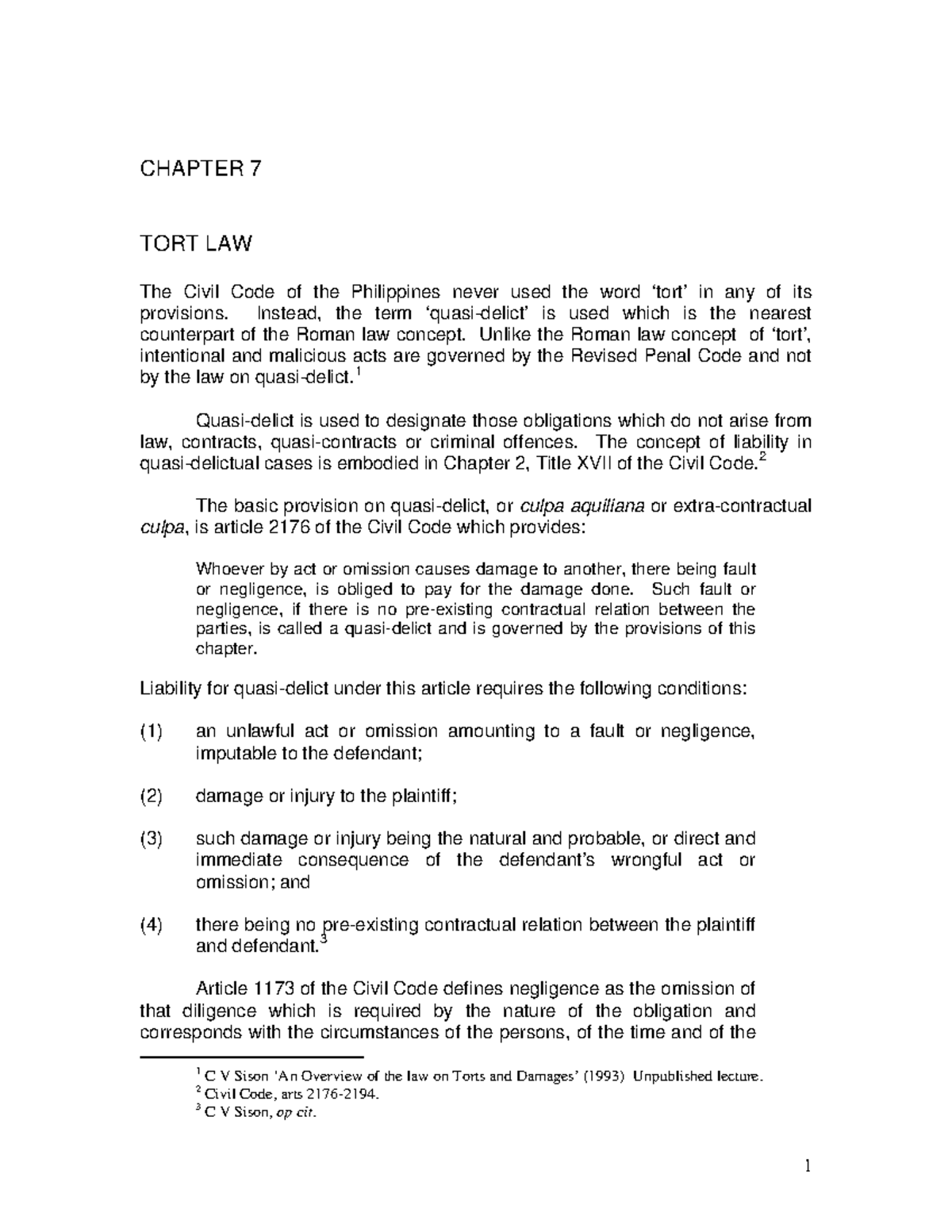 ALA Phils legal system Part 6 - CHAPTER 7 TORT LAW The Civil Code of ...