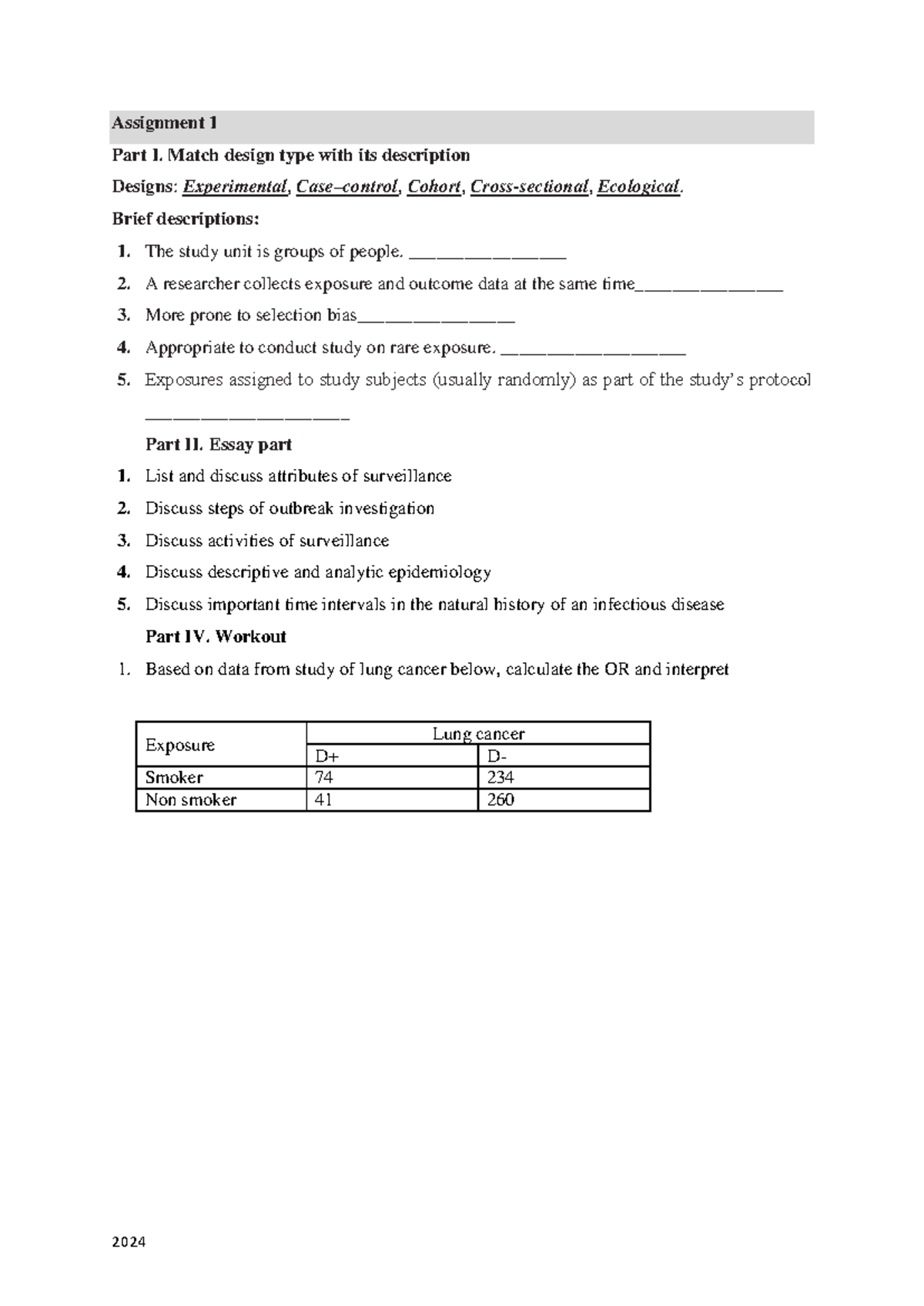 Ass I - assignments - 2024 Assignment 1 Part I. Match design type with its description Designs ...