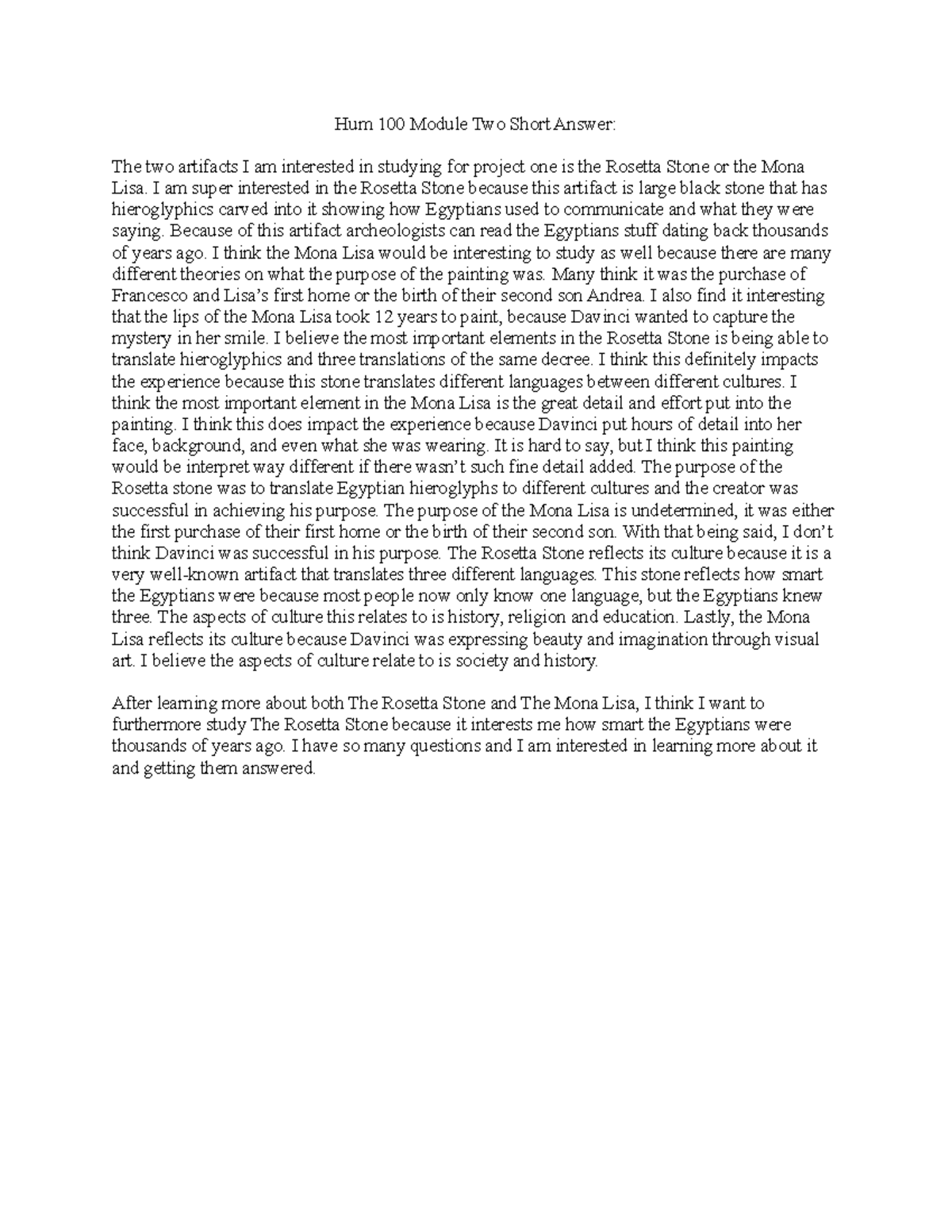 Hum 100 Module Two Short Answer - Hum 100 Module Two Short Answer: The ...