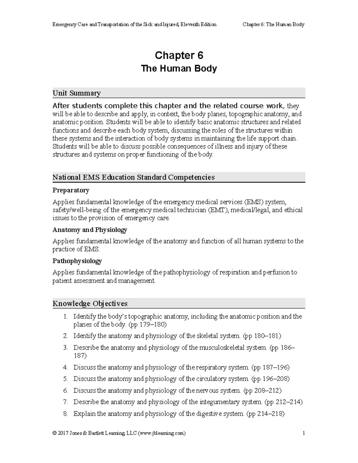 Ch 6 Human Body outline - Chapter 6 The Human Body Unit Summary After ...