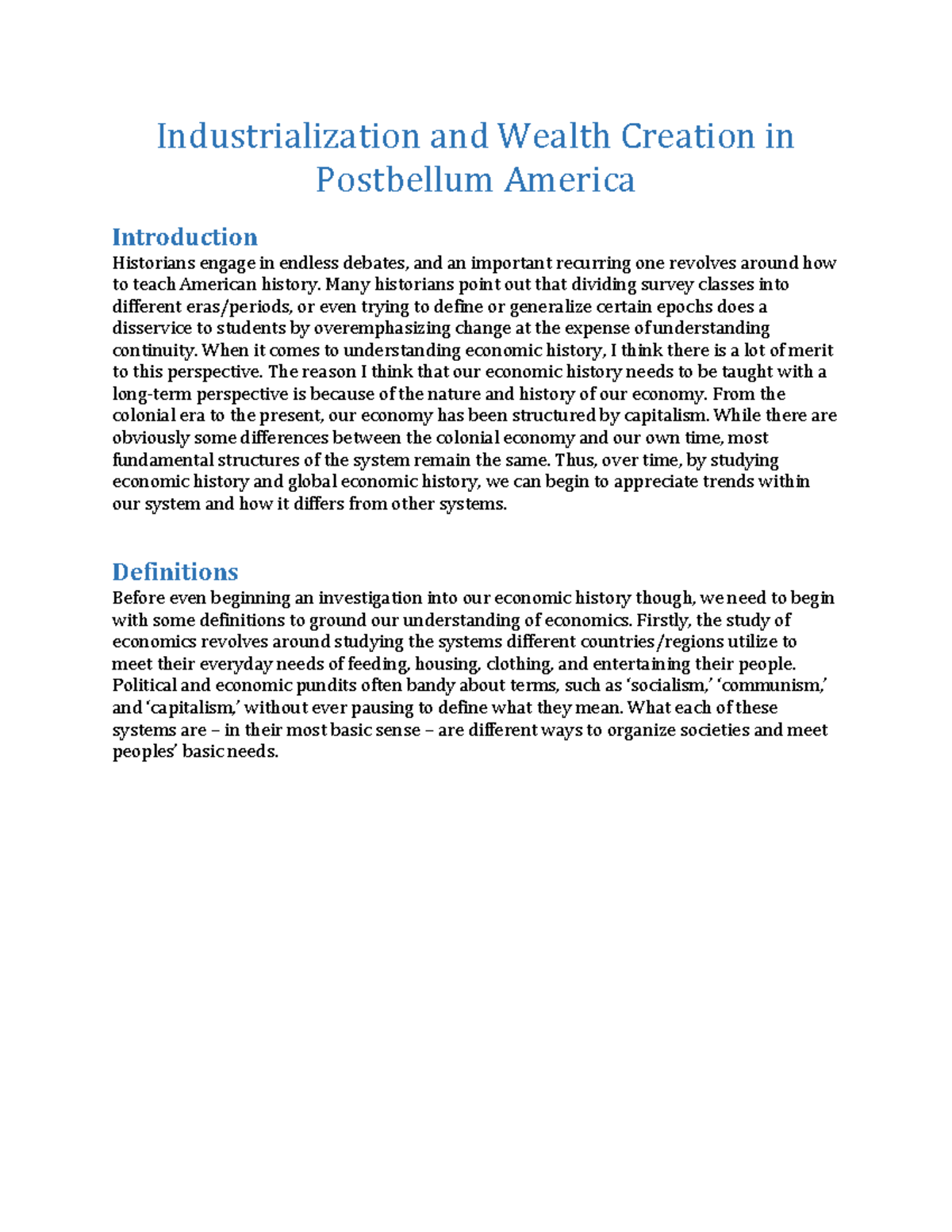 Industrialization and Wealth Creation in Postbellum America ...